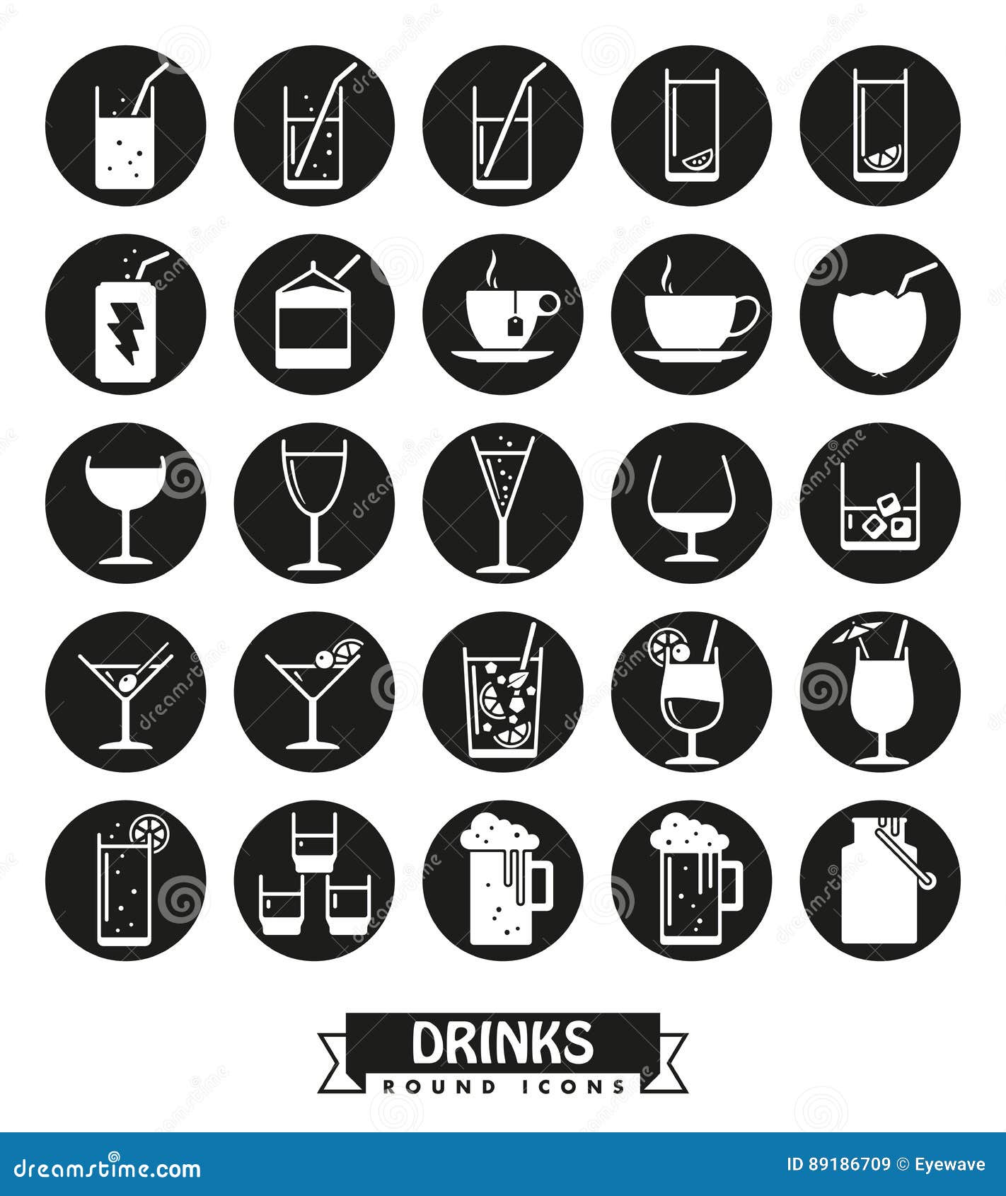 Drinks and Beverages Round Icons Vector Set. Stock Vector ...