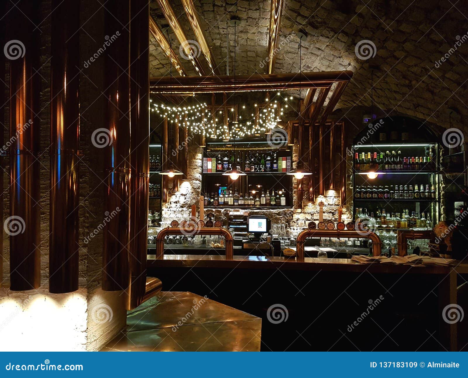 Modern Bar Interior in Old Ancient Cellar Place Editorial Stock Image ...