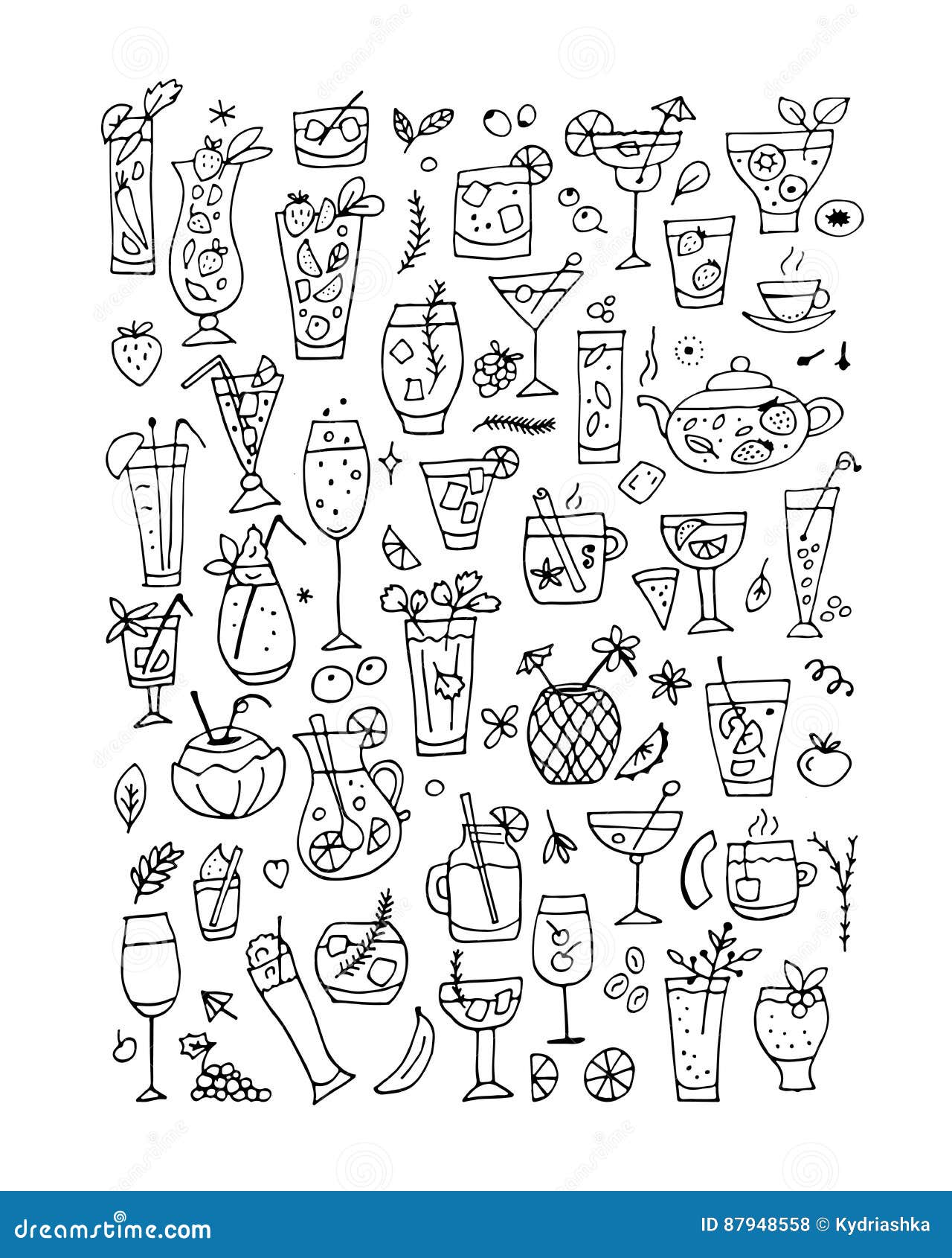 Drinks Collection, Design of Coloring Book Page Stock Vector ...