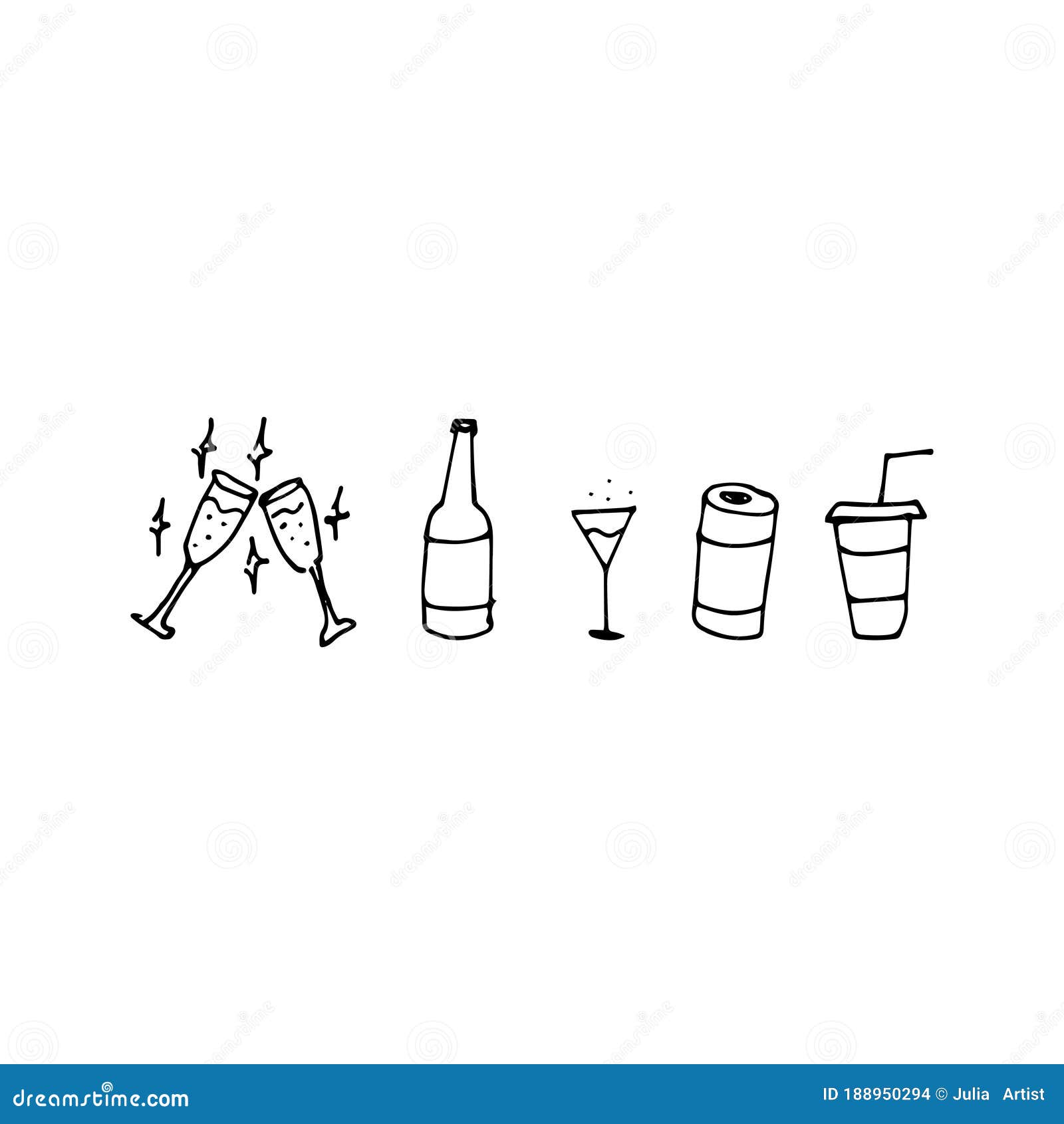 Drinks doodle collection. stock vector. Illustration of soda - 188950294