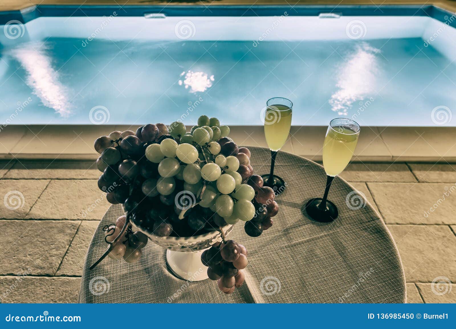 Drinks and Grapes Near the Pool Stock Photo - Image of bowl, lifestyle ...