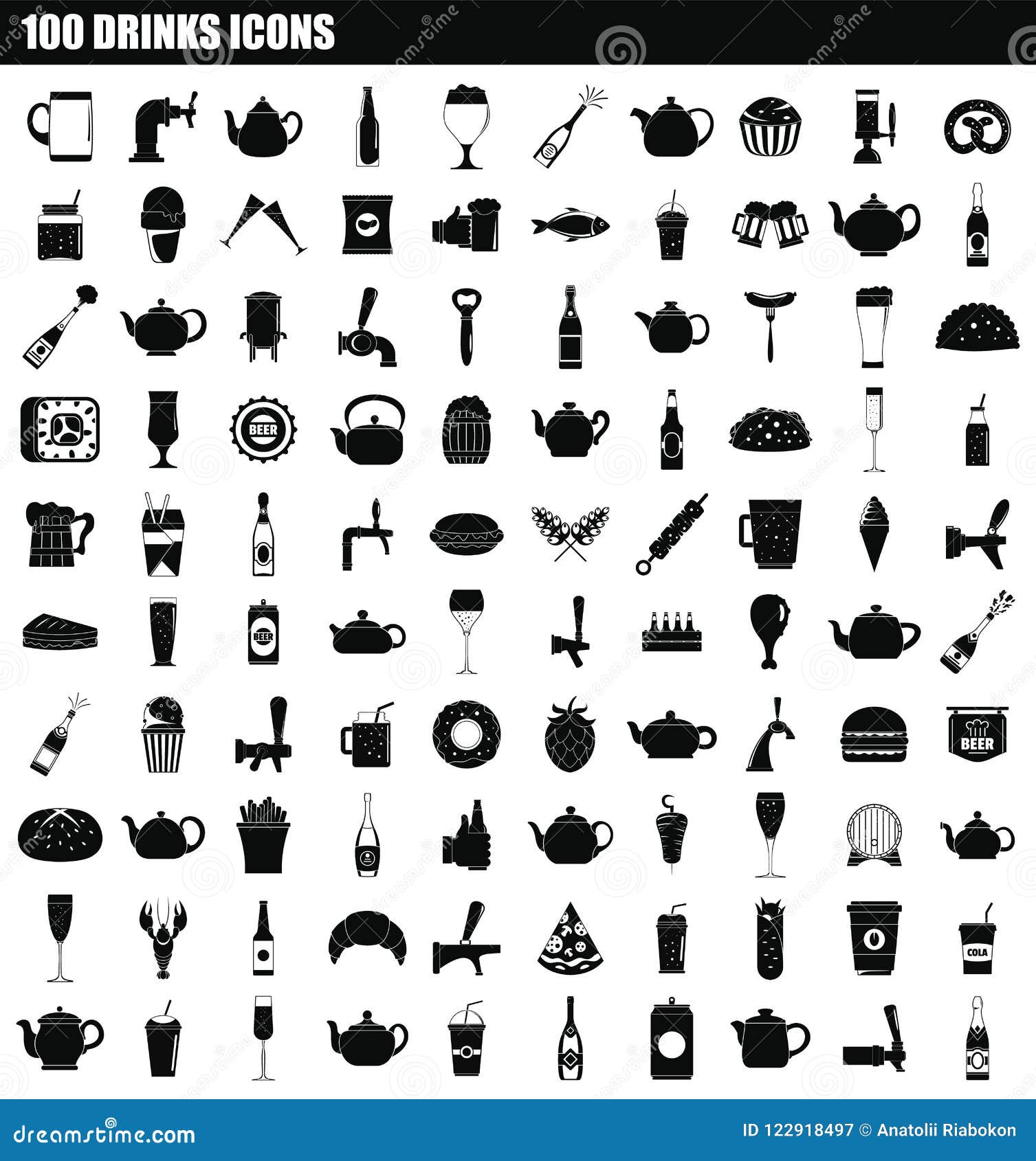 100 Drinks Icon Set, Simple Style Stock Vector - Illustration of icon ...