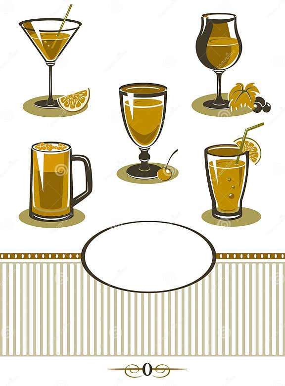 Drinks Icons Set Orange Menu Stock Illustration - Illustration of ...