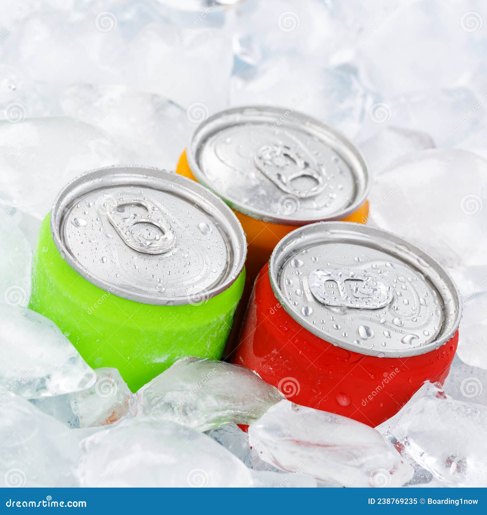 Drinks Lemonade Cola Drink Softdrinks in Cans with Ice Cubes Square ...