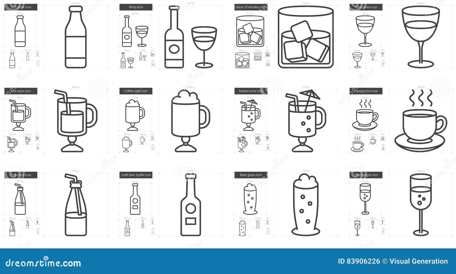 Drinks line icon set. stock vector. Illustration of icon - 83906226