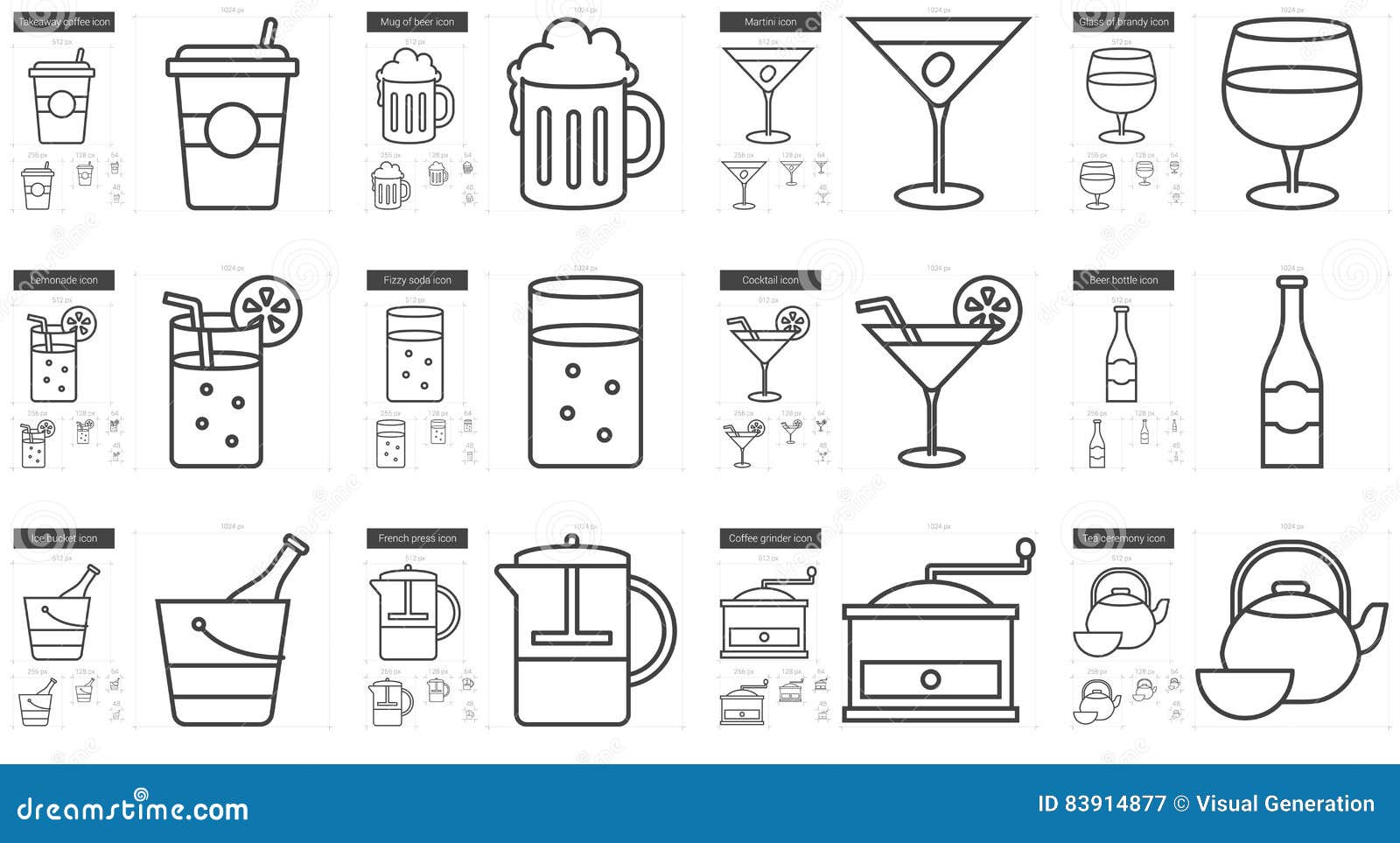 Drinks line icon set. stock vector. Illustration of beverage - 83914877