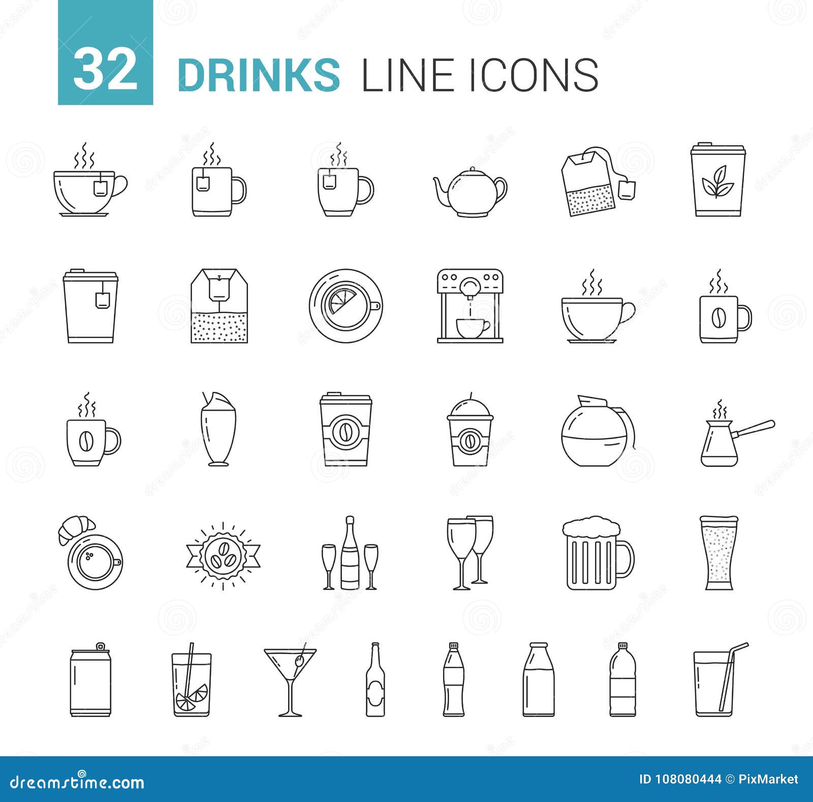 Drinks Line Icons stock vector. Illustration of espresso - 108080444