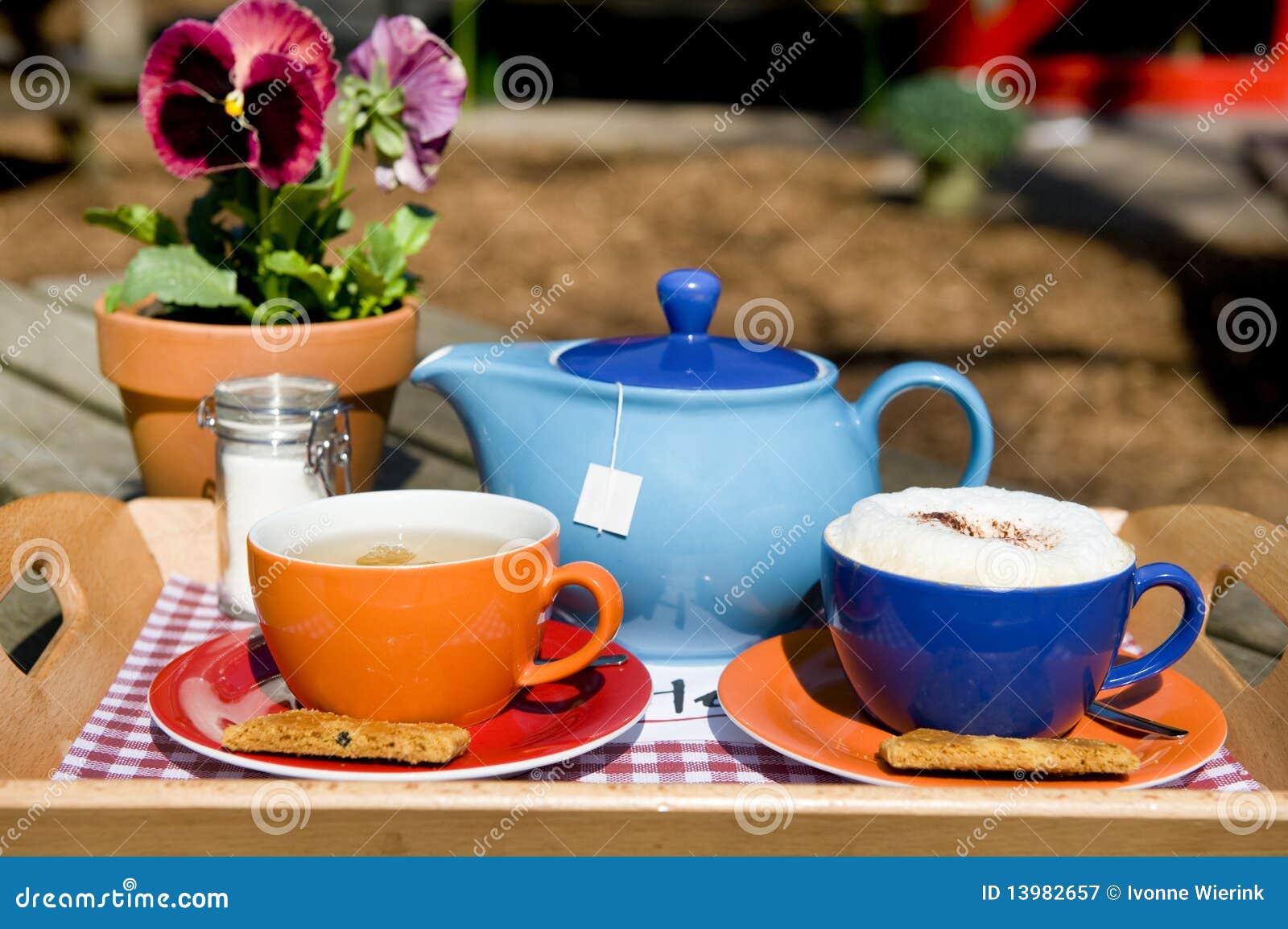 Drinks outdoor on terrace stock image. Image of saucers - 13982657