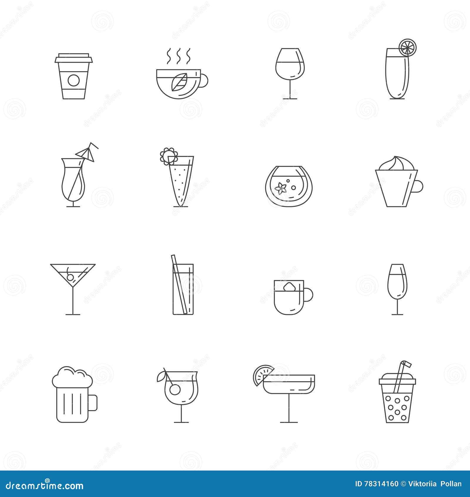 Drinks Outline Icon Set. Simple Outline Design. Stock Vector ...