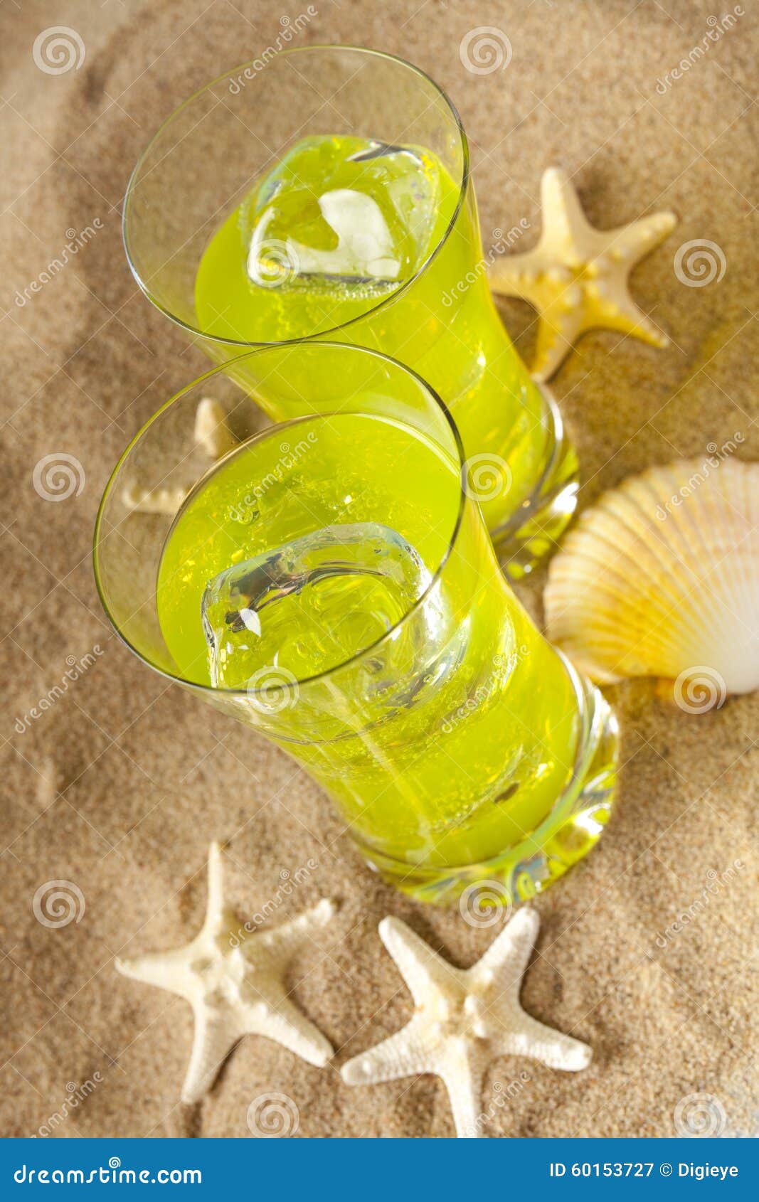 Drinks on sand and shells stock image. Image of beverage - 60153727