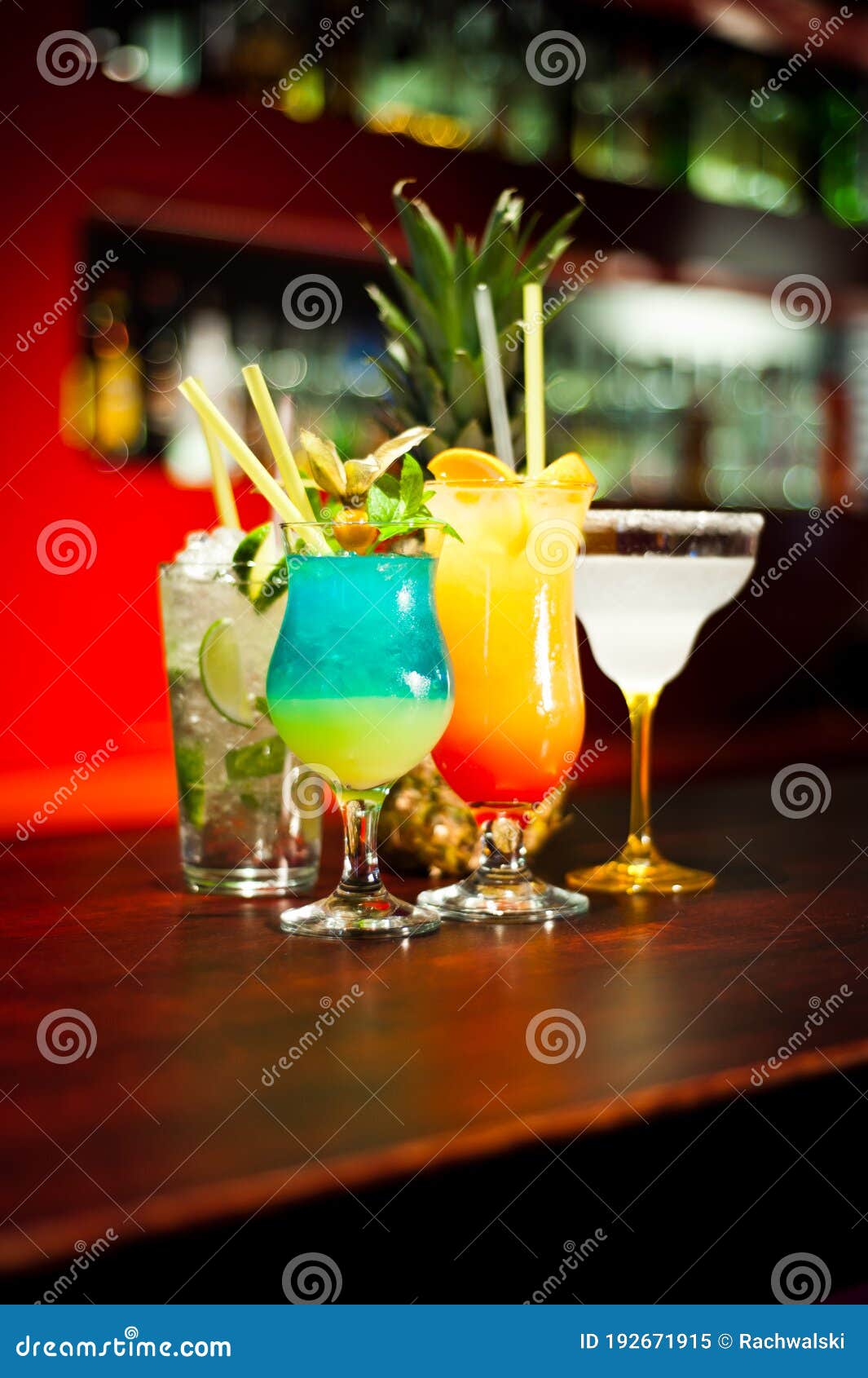 Drinks on table in bar stock image. Image of glass, table - 192671915