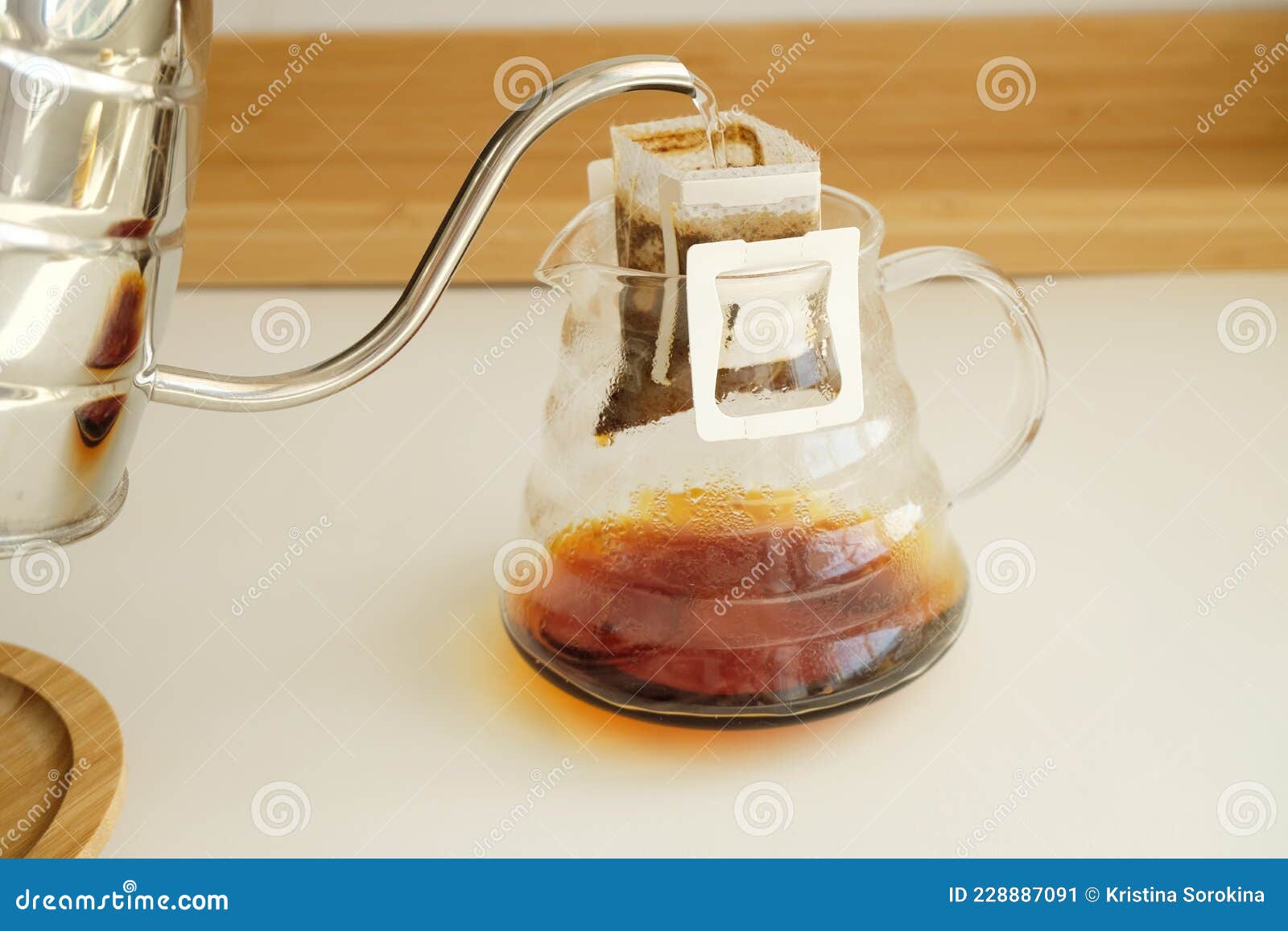 Drip Bag Coffee Brewing Process. Easy Simple Brew Method, New Trend Stock Image - Image of ...