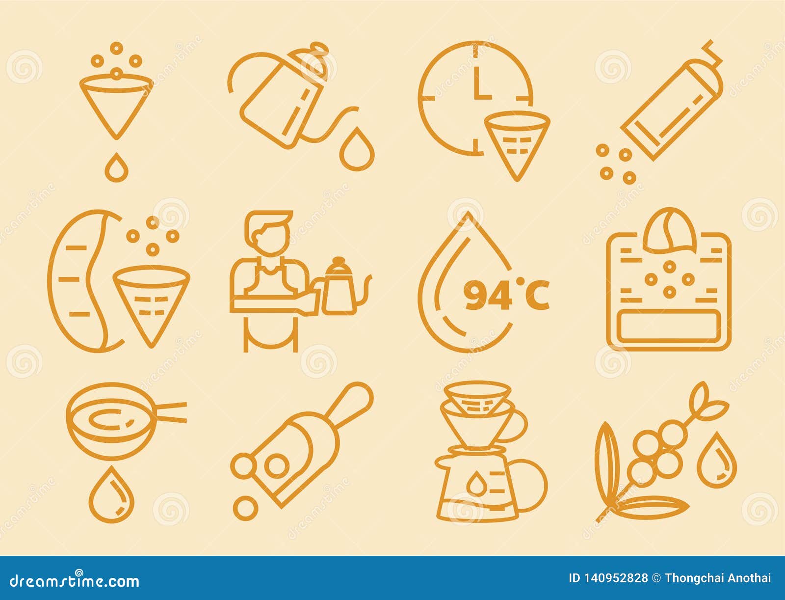 Drip Coffee Icon with Filter Paper Stock Vector - Illustration of line ...
