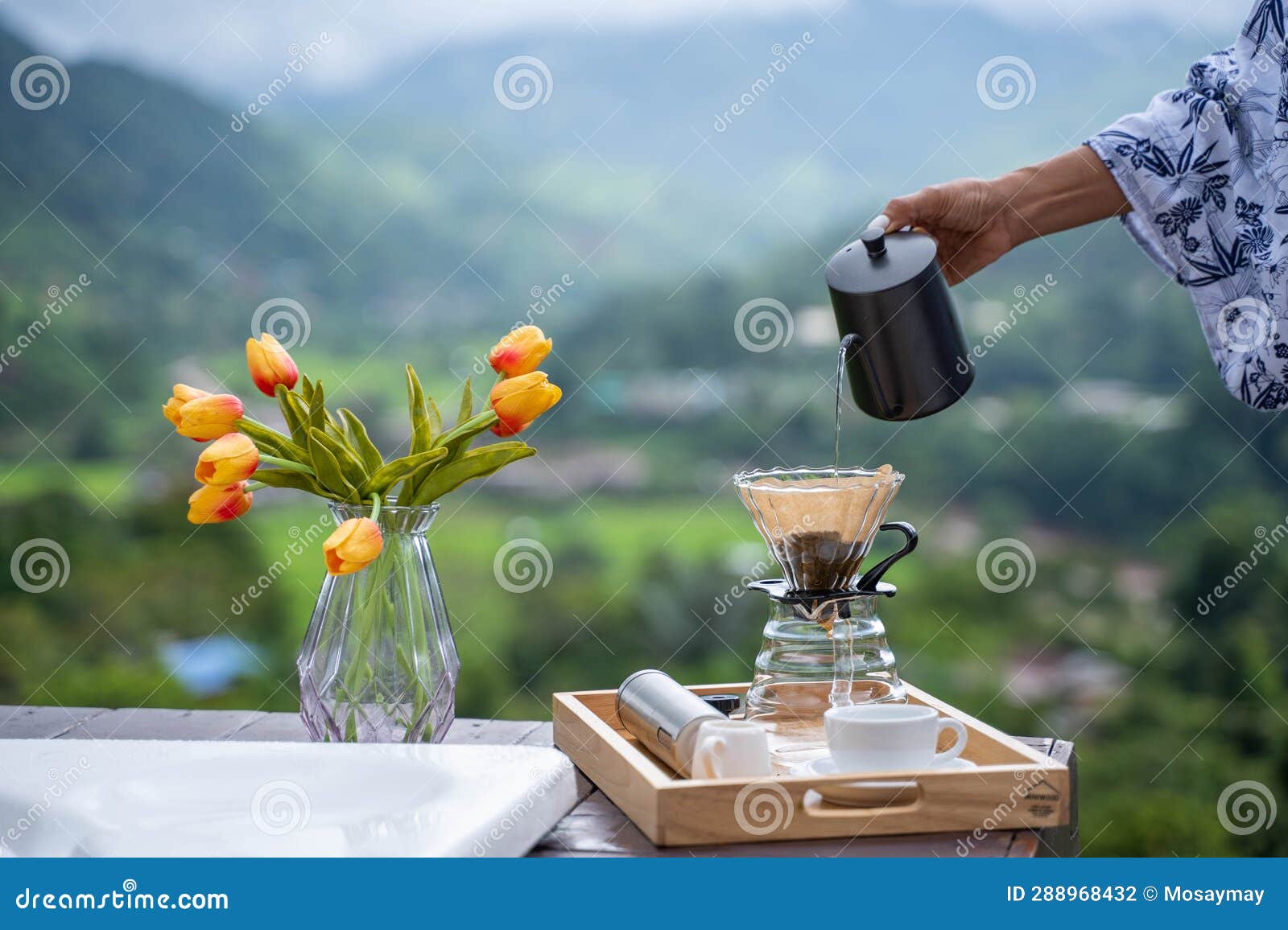 Drip Coffee in the Morning with Beautiful View Stock Photo - Image of ...