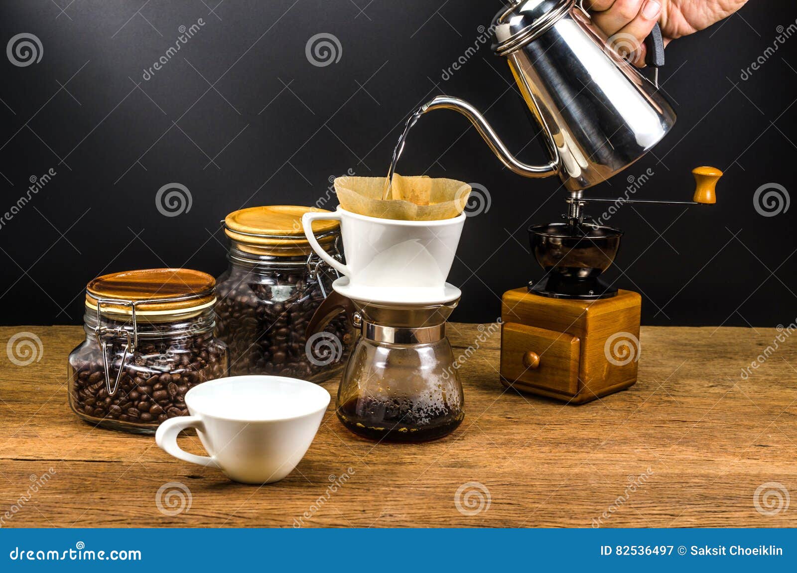 Drip Coffee Tools and Coffee Bean Stock Image - Image of food, metal ...