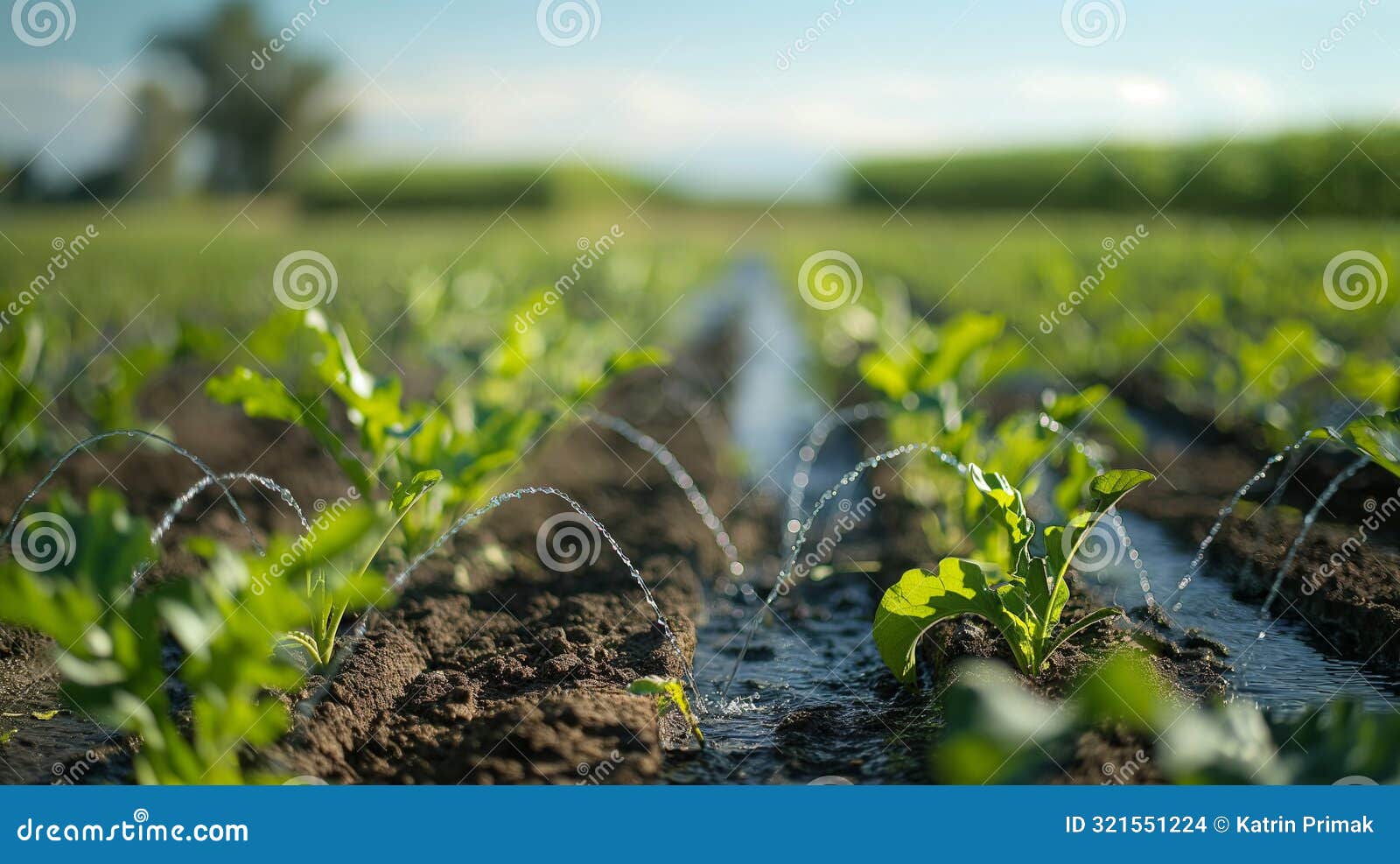 Drip Irrigation Lines Running through Rows of Crops in a Farmland ...