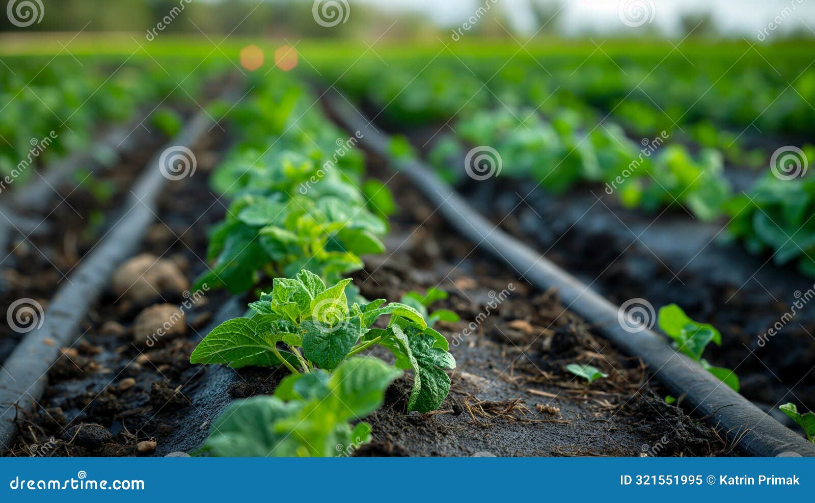 Drip Irrigation Lines Running through Rows of Crops in a Farmland ...