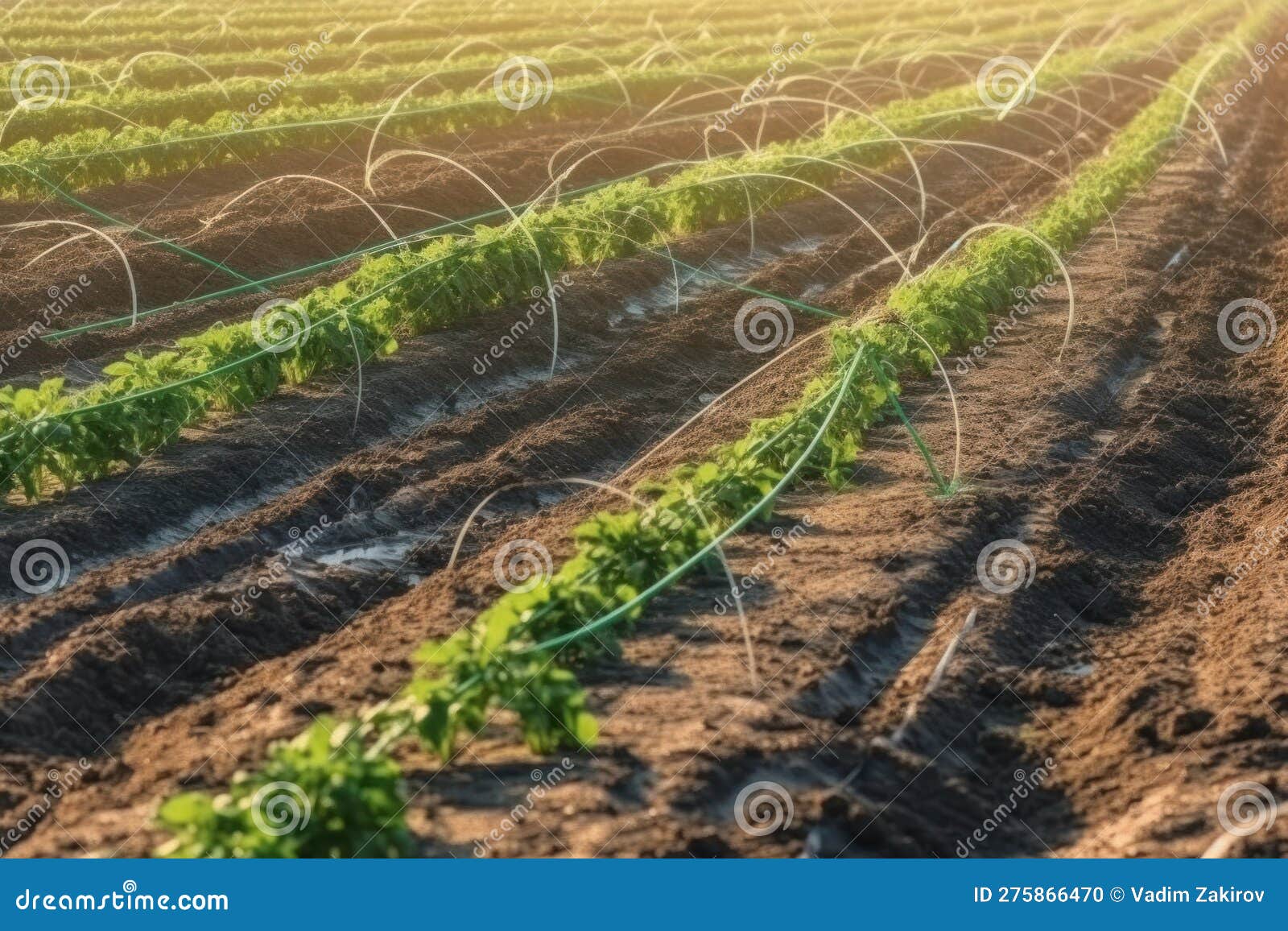Drip Irrigation Plants in the Field Close-up Stock Illustration ...