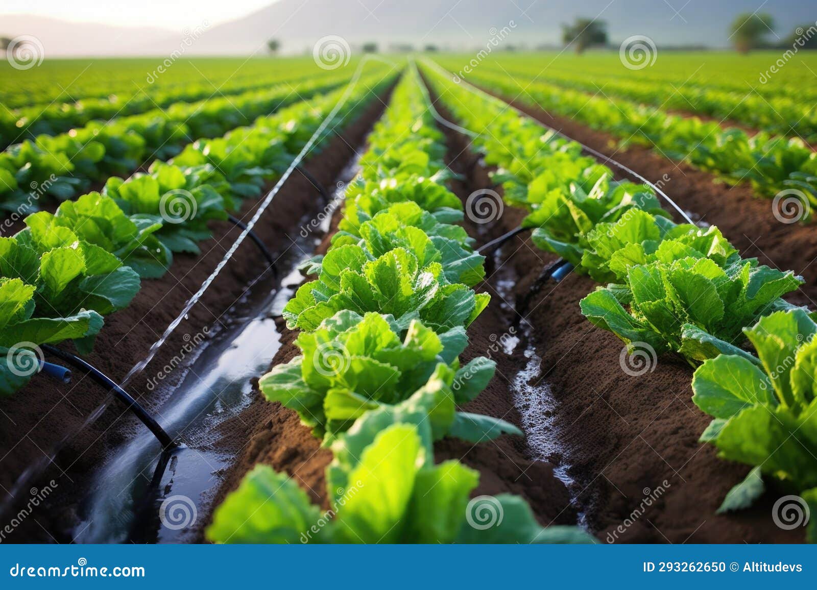 Drip Irrigation System Watering Rows of Lettuce Stock Photo - Image of ...