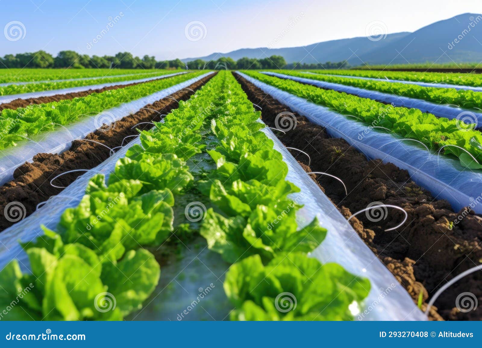 Watering Rows Of Carrot Plantations In An Open Way. Heavy Copious ...
