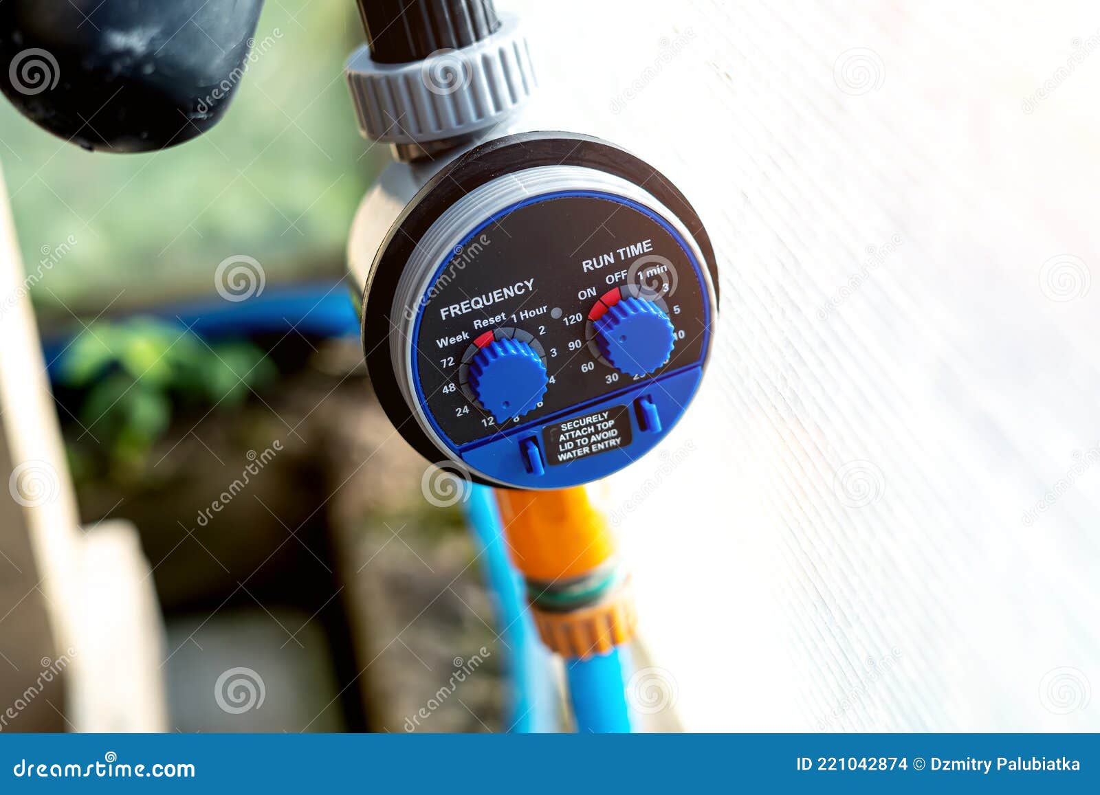 Drip Irrigation Timer Close-up. Organic Farming Stock Photo - Image of ...