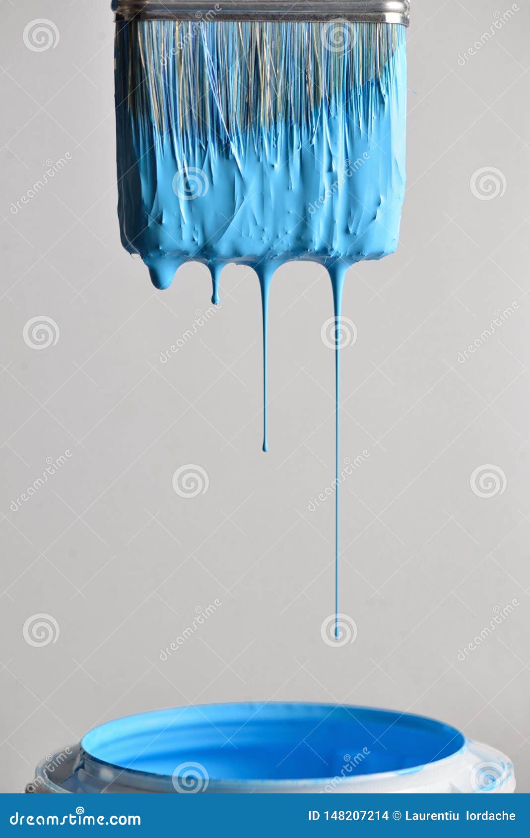 Dripping Blue Paint from Brush Stock Photo - Image of three, vibrant ...