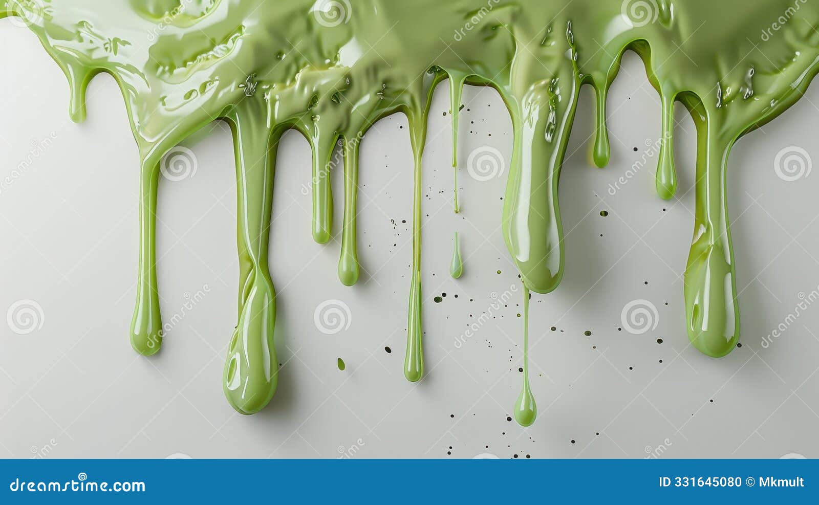 Dripping Green Paint Creating a Textured Surface on a White Backdrop ...