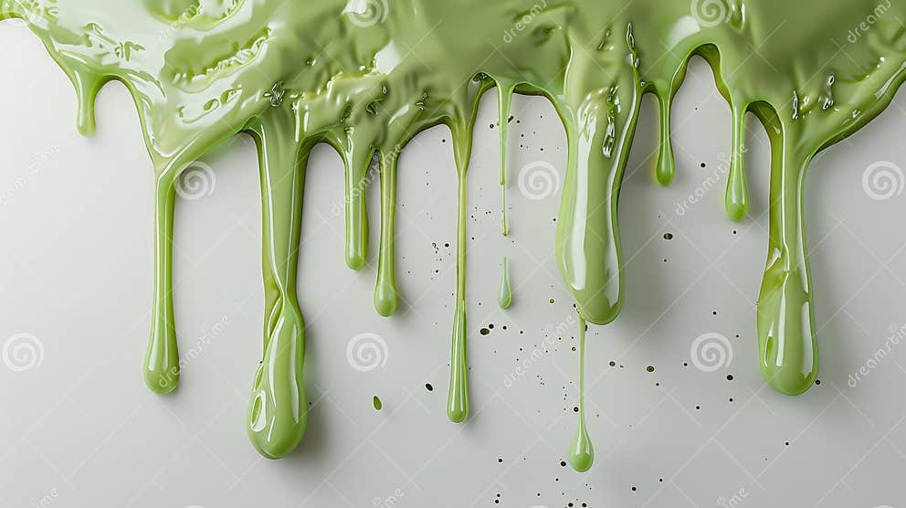Dripping Green Paint Creating a Textured Surface on a White Backdrop ...