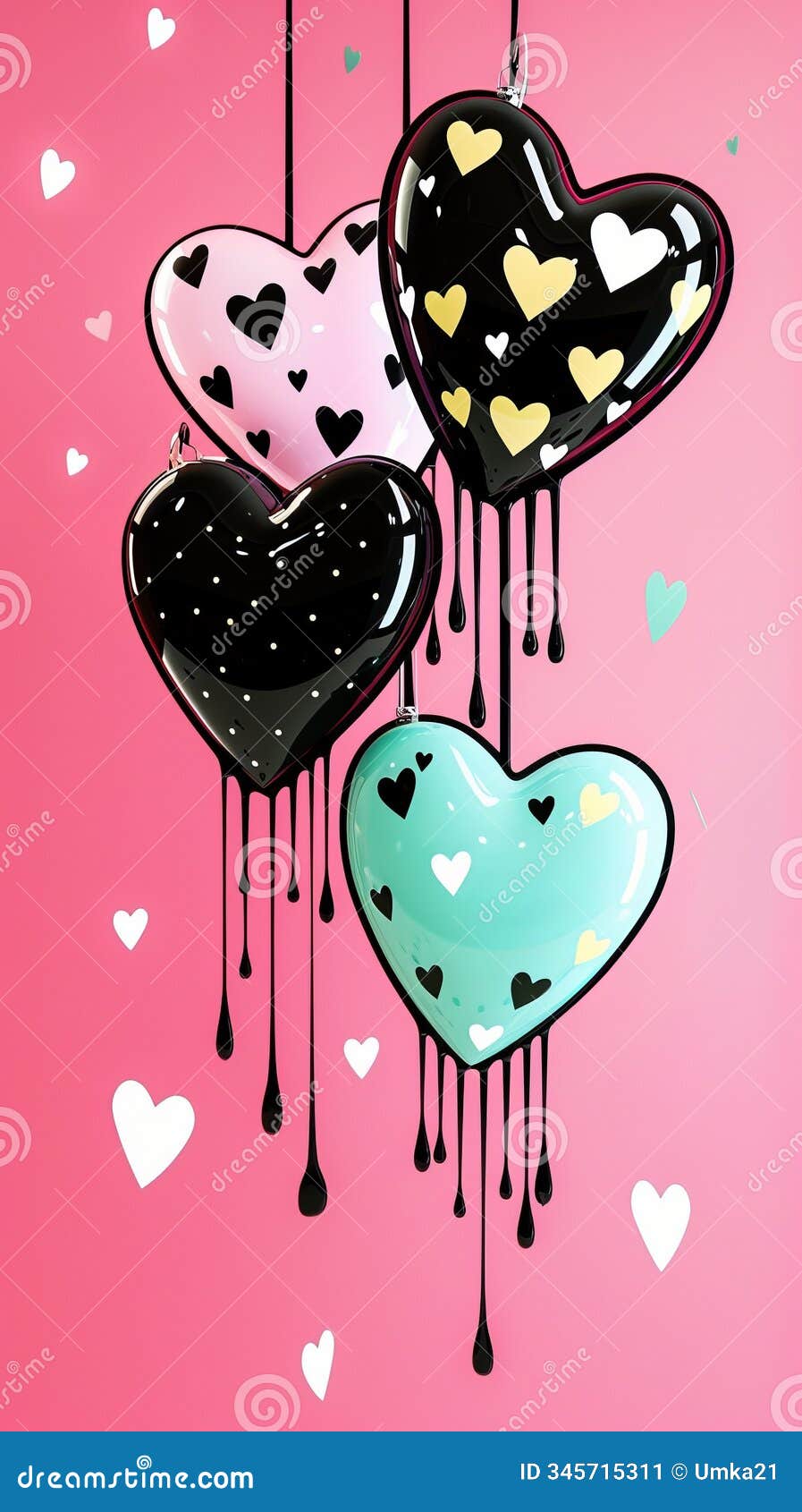 Dripping Heart Designs on Vibrant Pink Background Stock Illustration ...