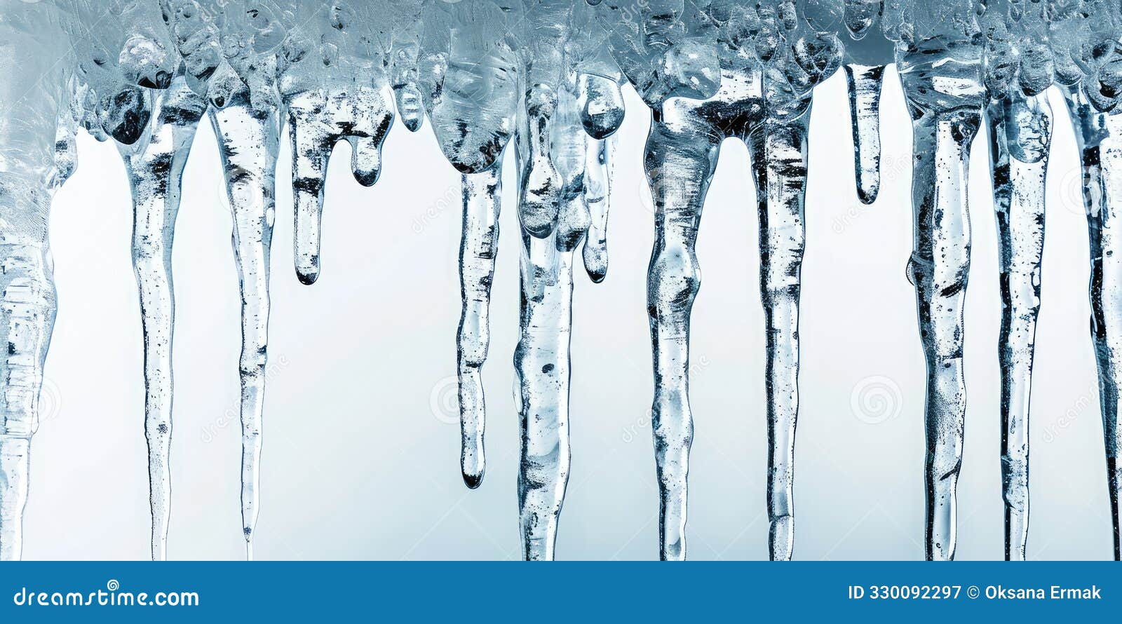 Dripping Icicles on Blue Background, Many Melting Icicles, Clean Water ...