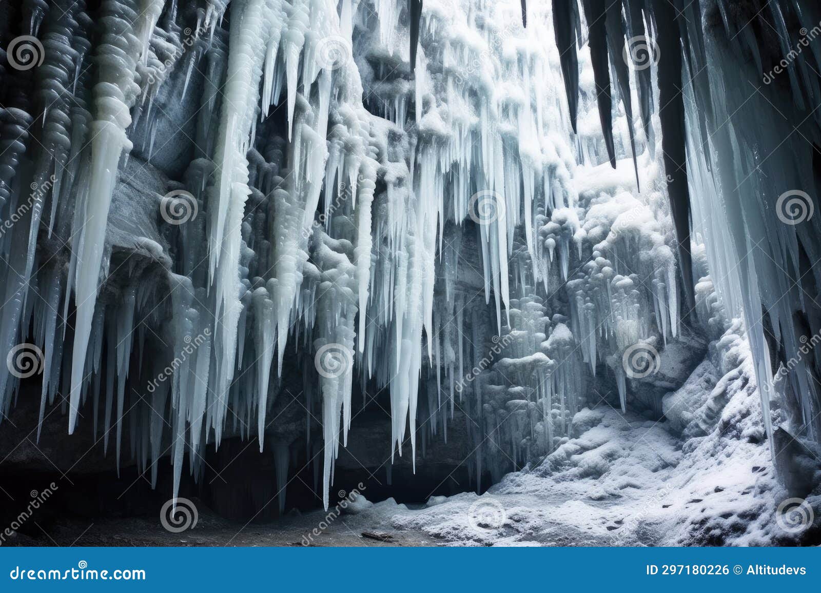 Dripping Icicles Formed Inside a Snowy Cave Stock Photo - Image of ...