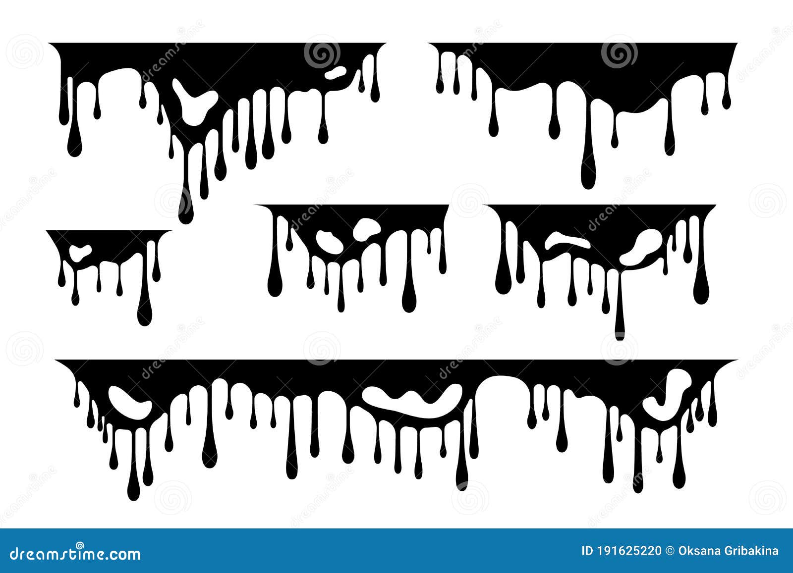 Dripping Liquid Design Elements. Isolated Dividers and Borders with Ink ...