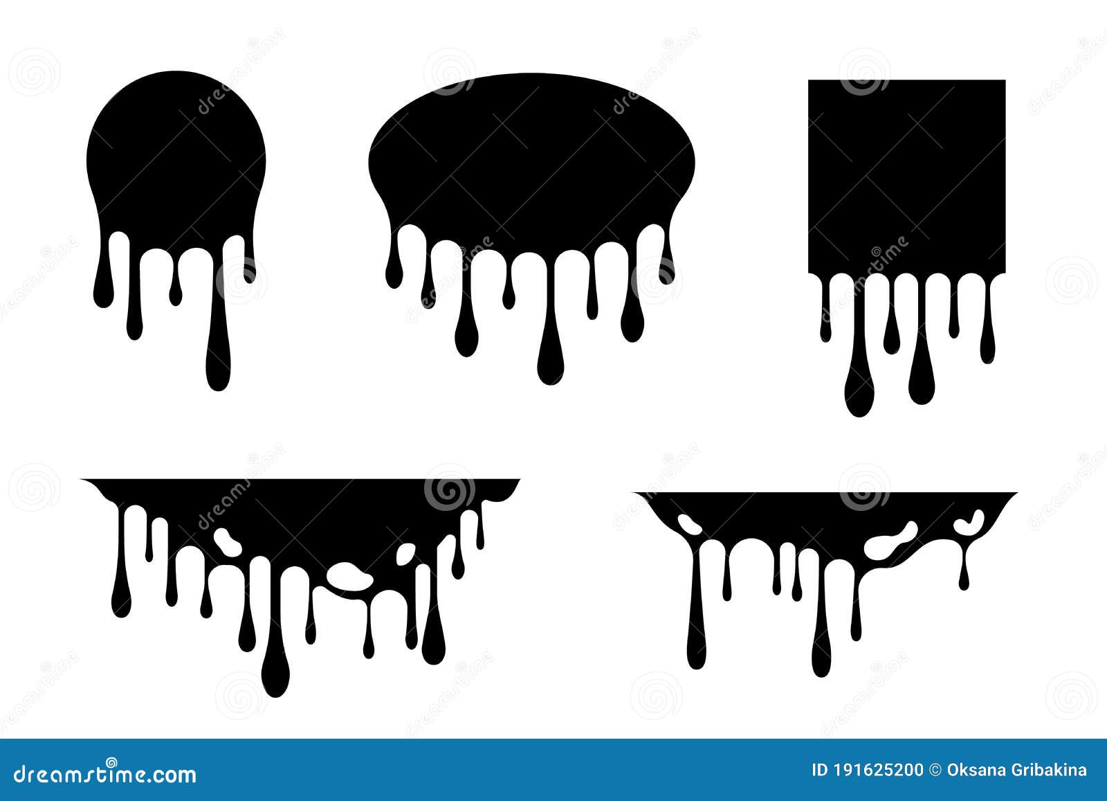 Dripping Liquid Design Elements. Isolated Frames and Borders with Ink ...