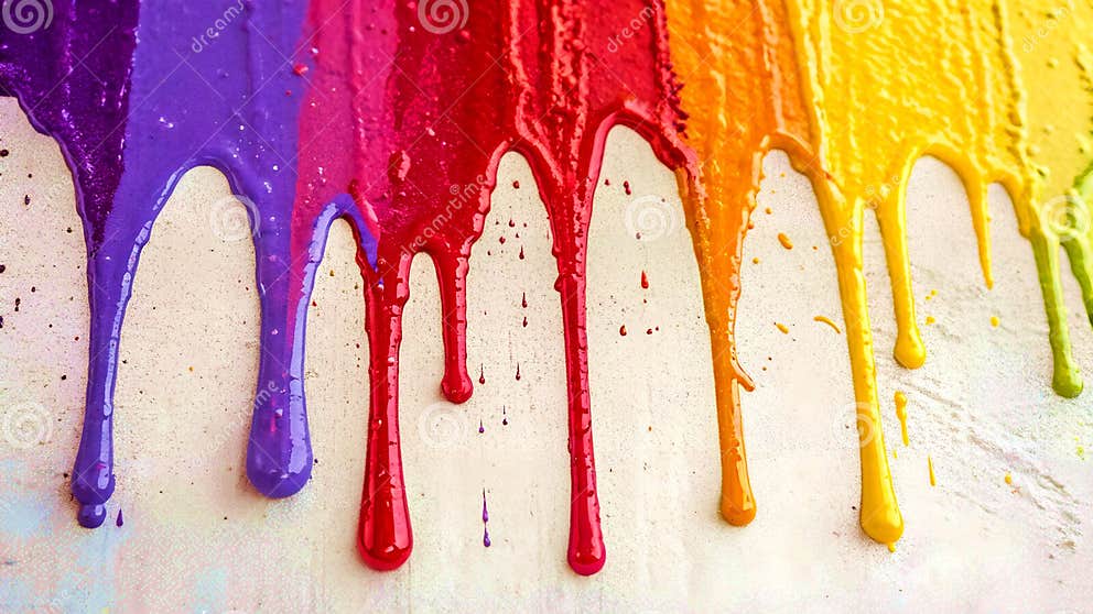 Dripping Rainbow Paint on a White Background Stock Illustration ...