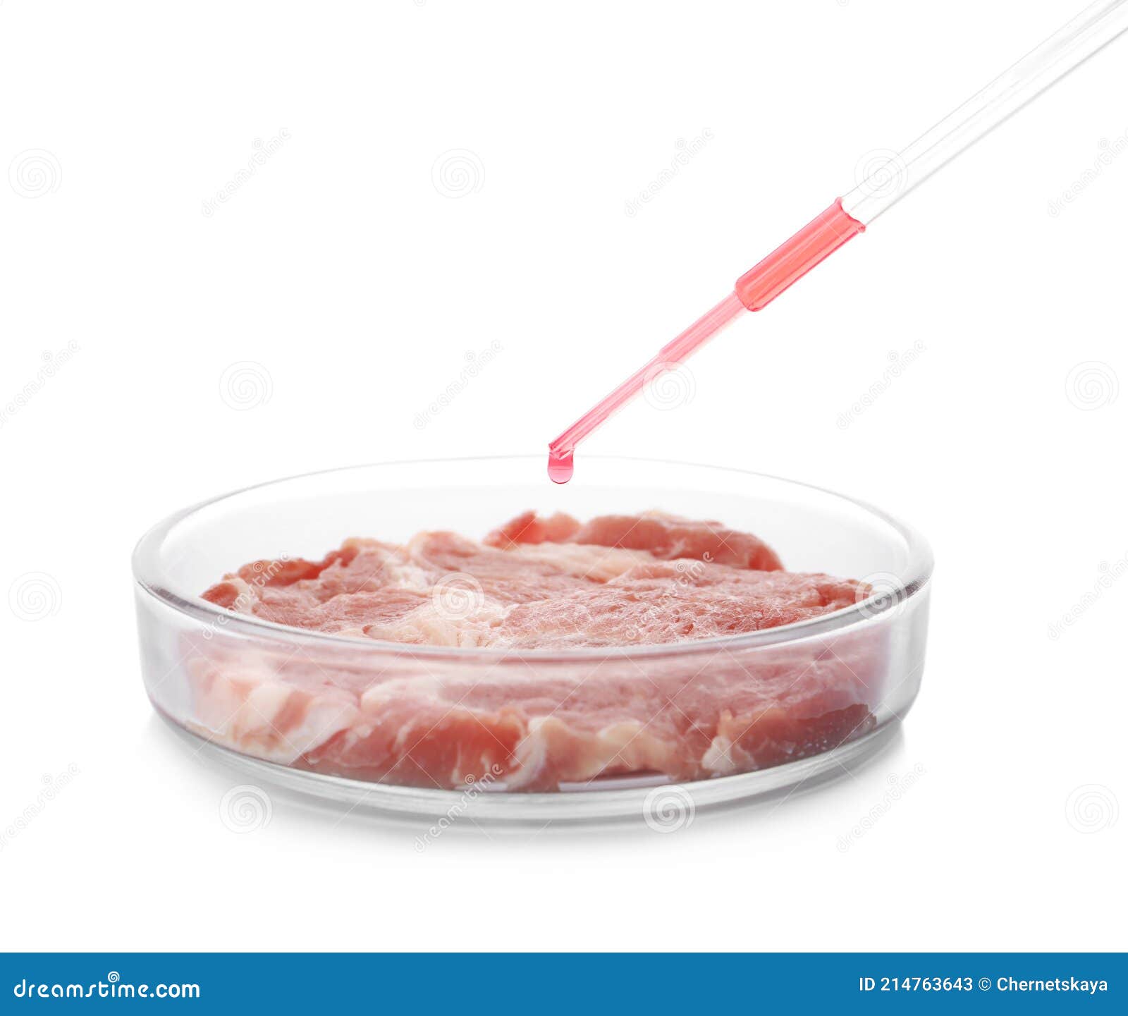 Dripping Sample Onto Piece of Raw Cultured Meat on White Background ...