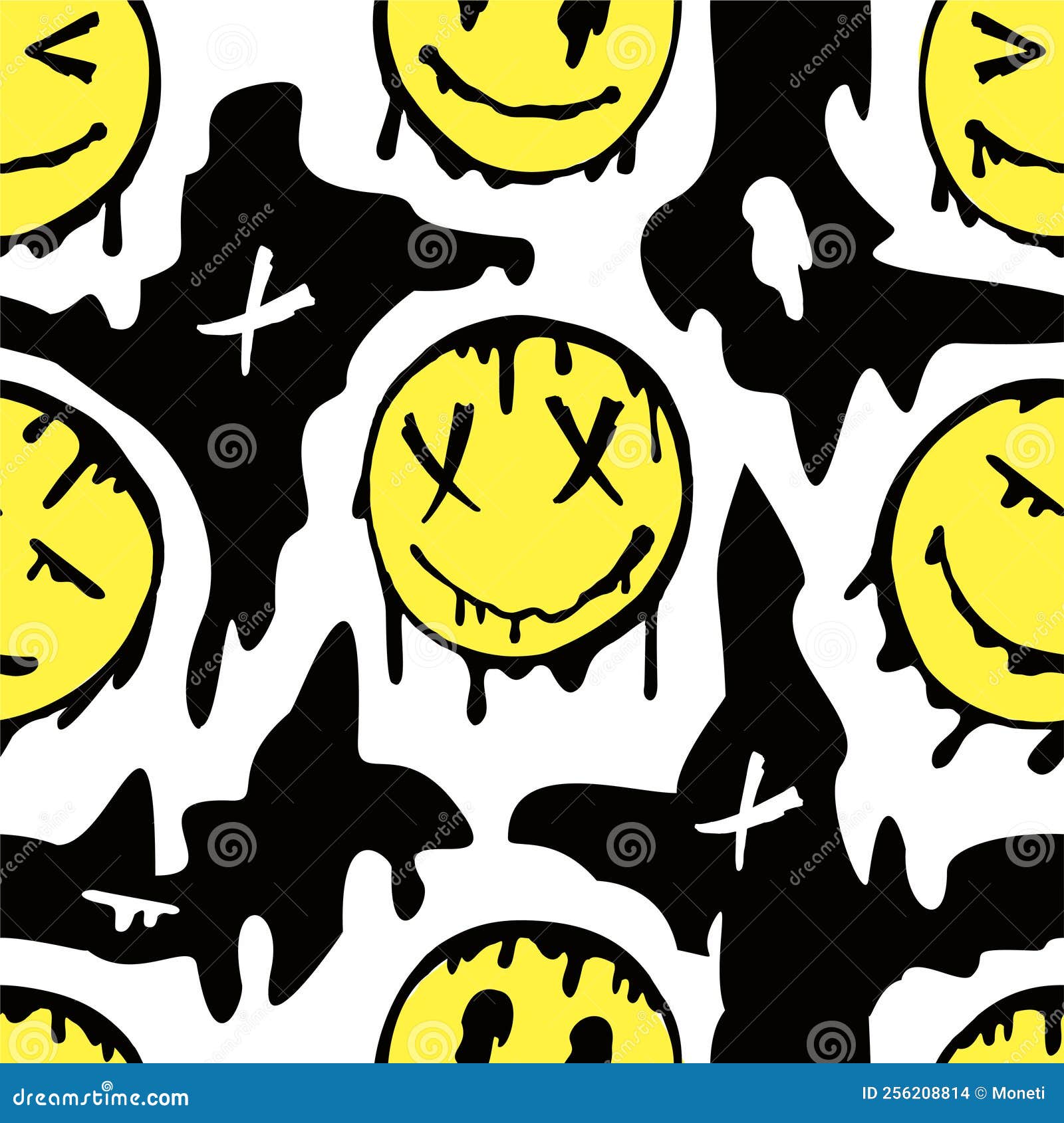Dripping Smiling. Seamless Pattern. Distorted Smiling Face. Psychedelic ...