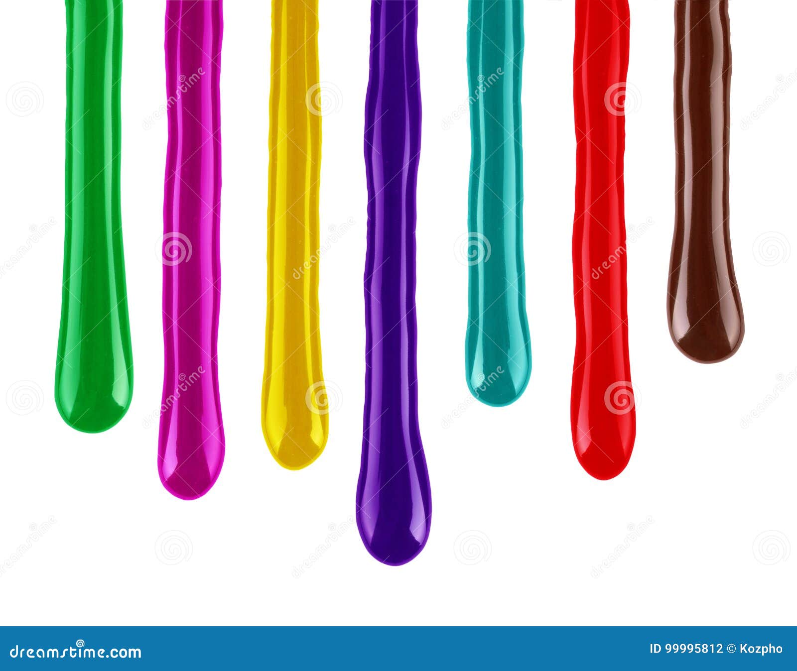 Drips of Colorful Paint Closeup Isolated on White Background Stock ...