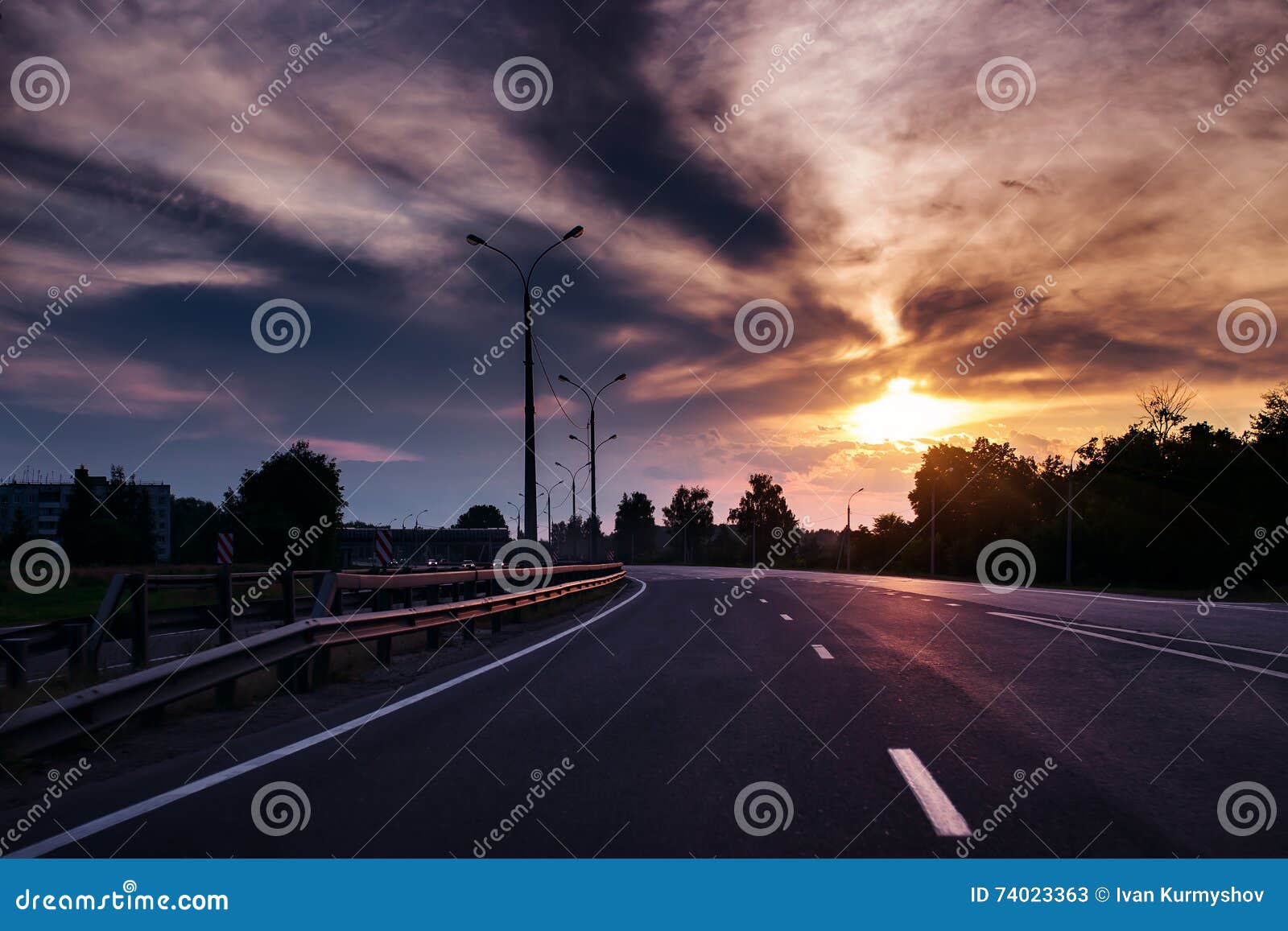 Drive Car at Beautiful Sunset. Nature Landscape Stock Image - Image of ...