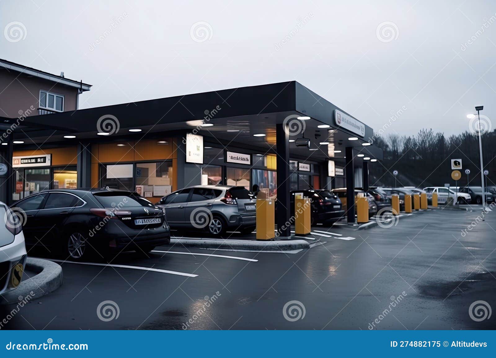 Drive-through, with Car in the Queue, Waiting To Order Stock ...