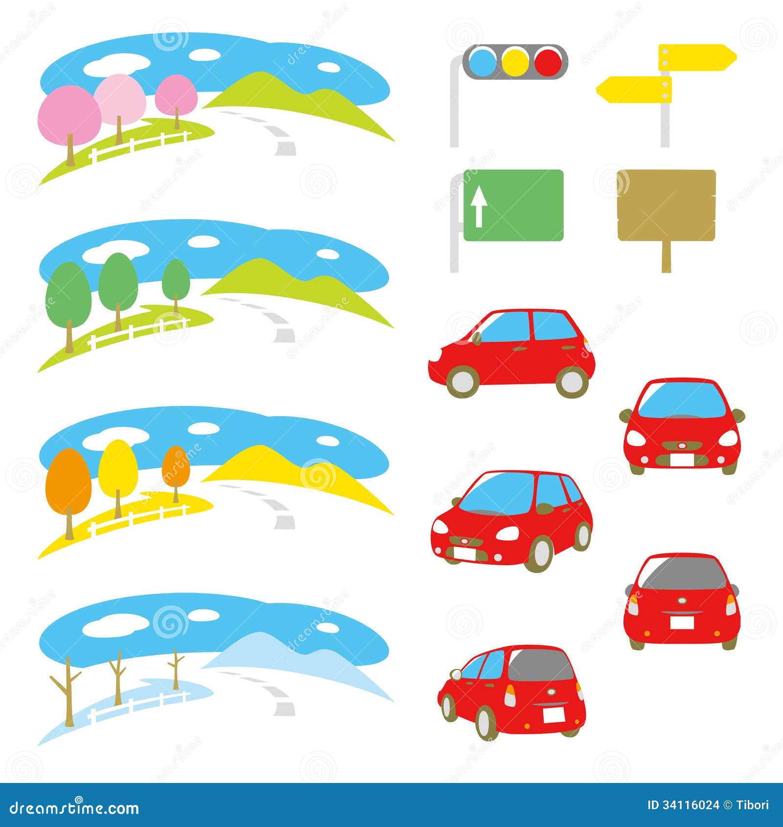 Drive, Car, Scenery, Four Seasons, Set Stock Vector - Illustration of ... Drive, Car, Scenery, Four Seasons, Set Stock Vector - Illustration of ...