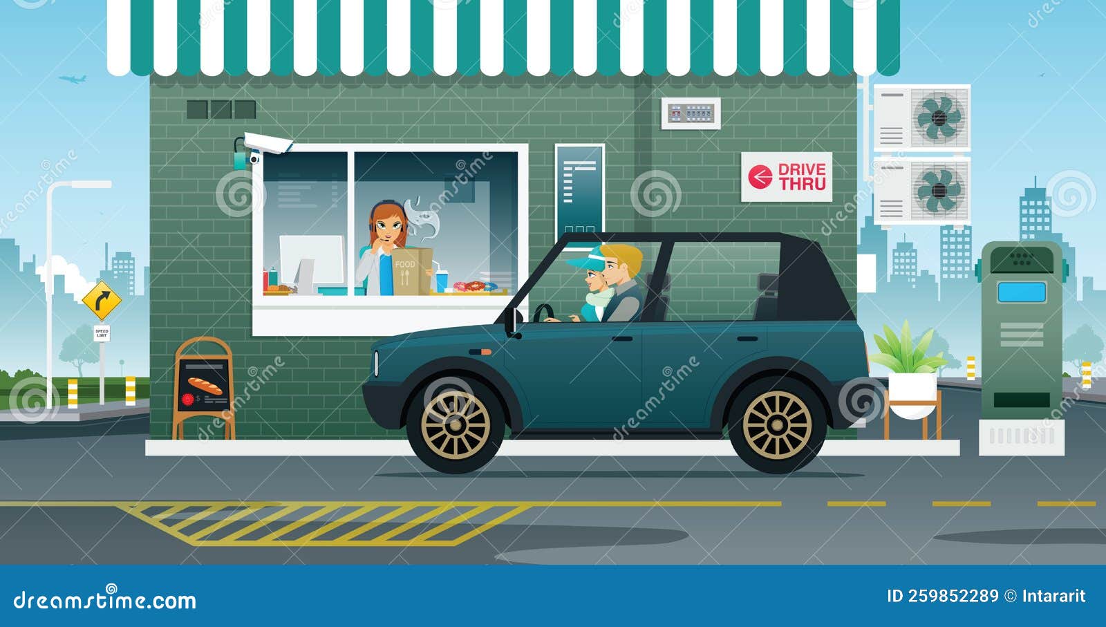 Drive Thru Cartoon Vector | CartoonDealer.com #259852289