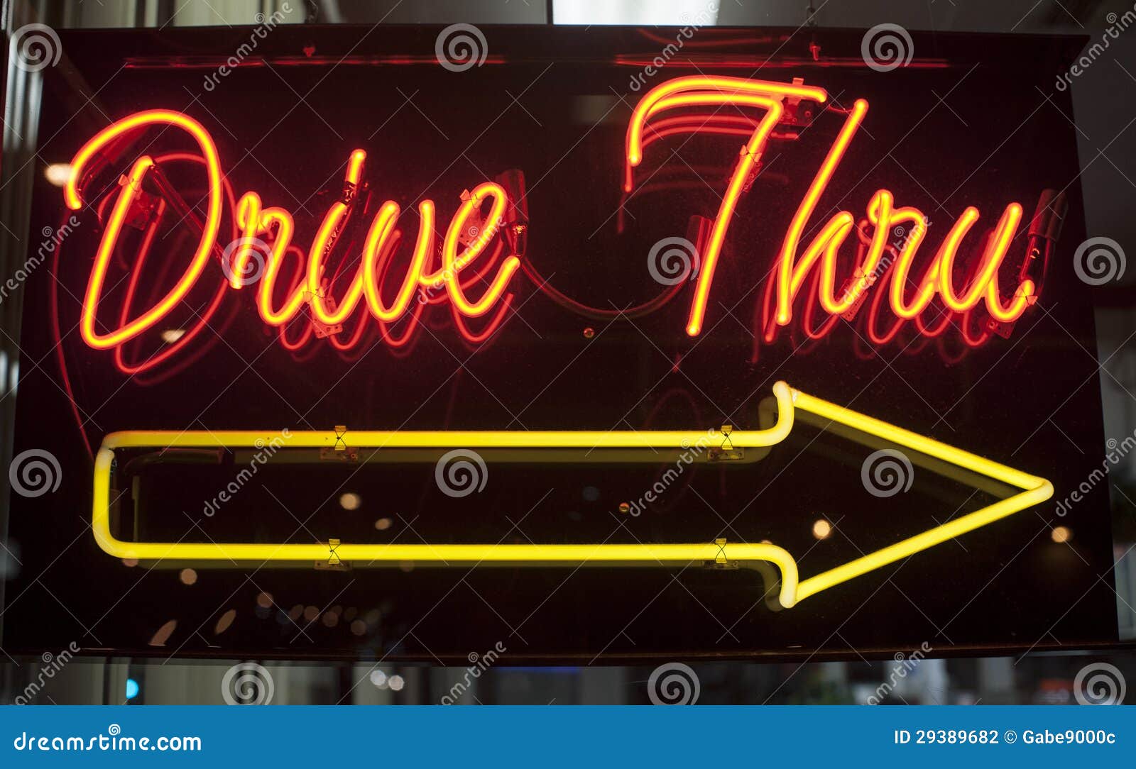 Drive thru neon sign stock photo. Image of lighting, signs - 29389682