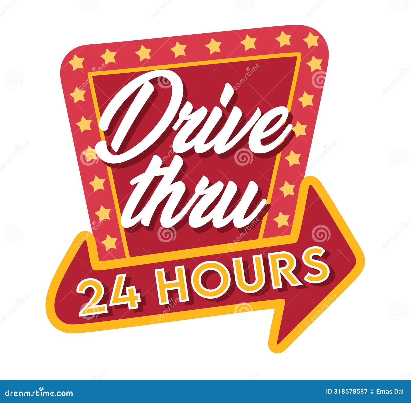 Drive thru open 24 hours stock illustration. Illustration of open ...