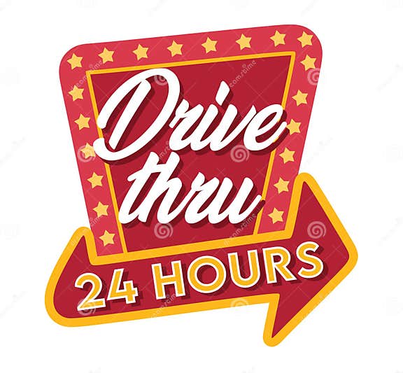 Drive thru open 24 hours stock illustration. Illustration of open ...