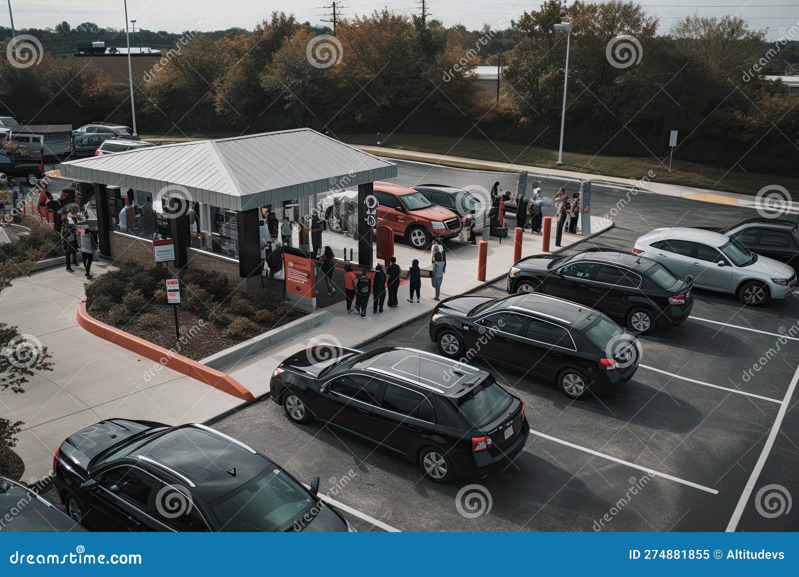 Drive-thru with Queue of Customers Waiting To Be Served Stock ...