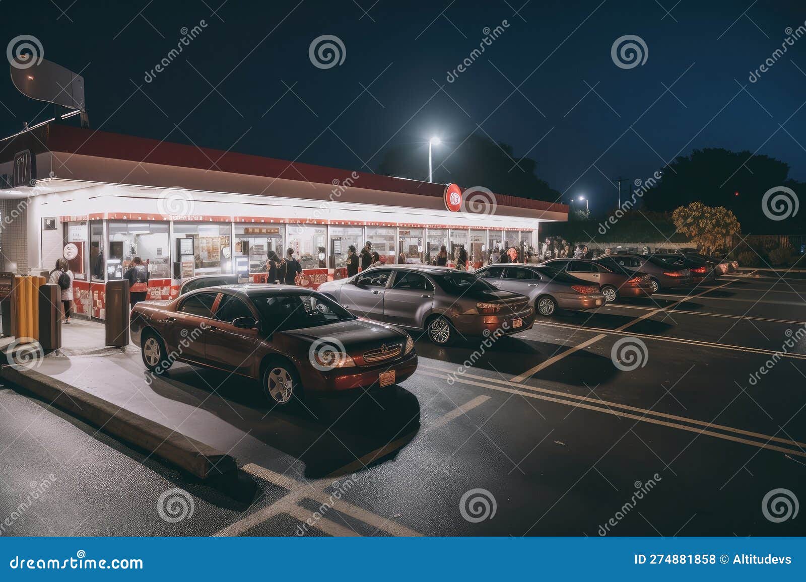 Drive-thru with Queue of Customers Waiting To Be Served Stock ...