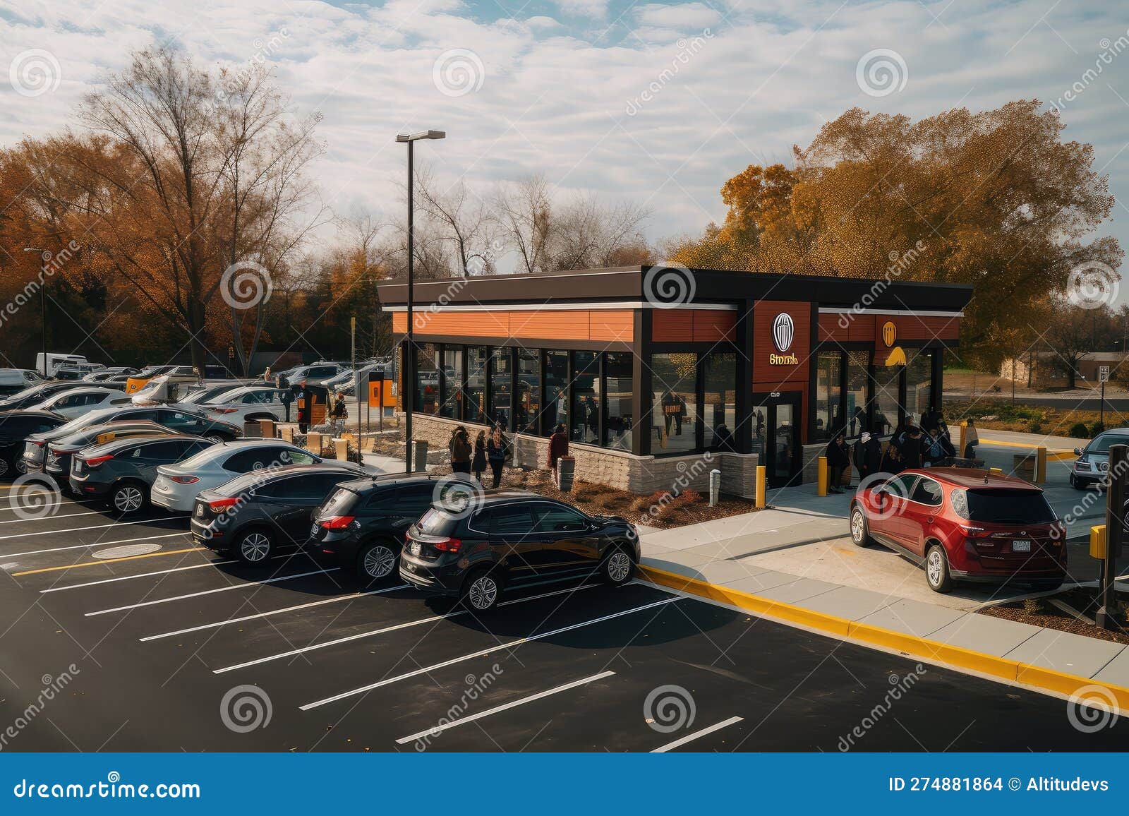 Drive-thru with Queue of Customers Waiting To Be Served Stock ...