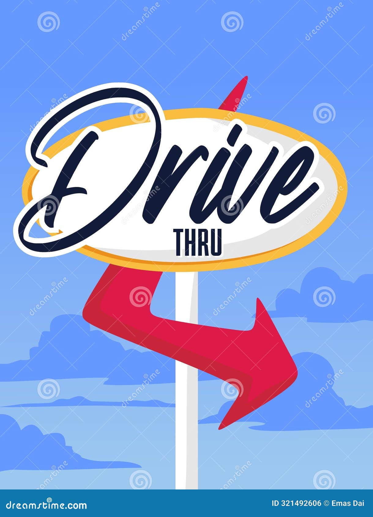 Drive Thru Sign with Beautiful Blue Sky Stock Vector - Illustration of ...