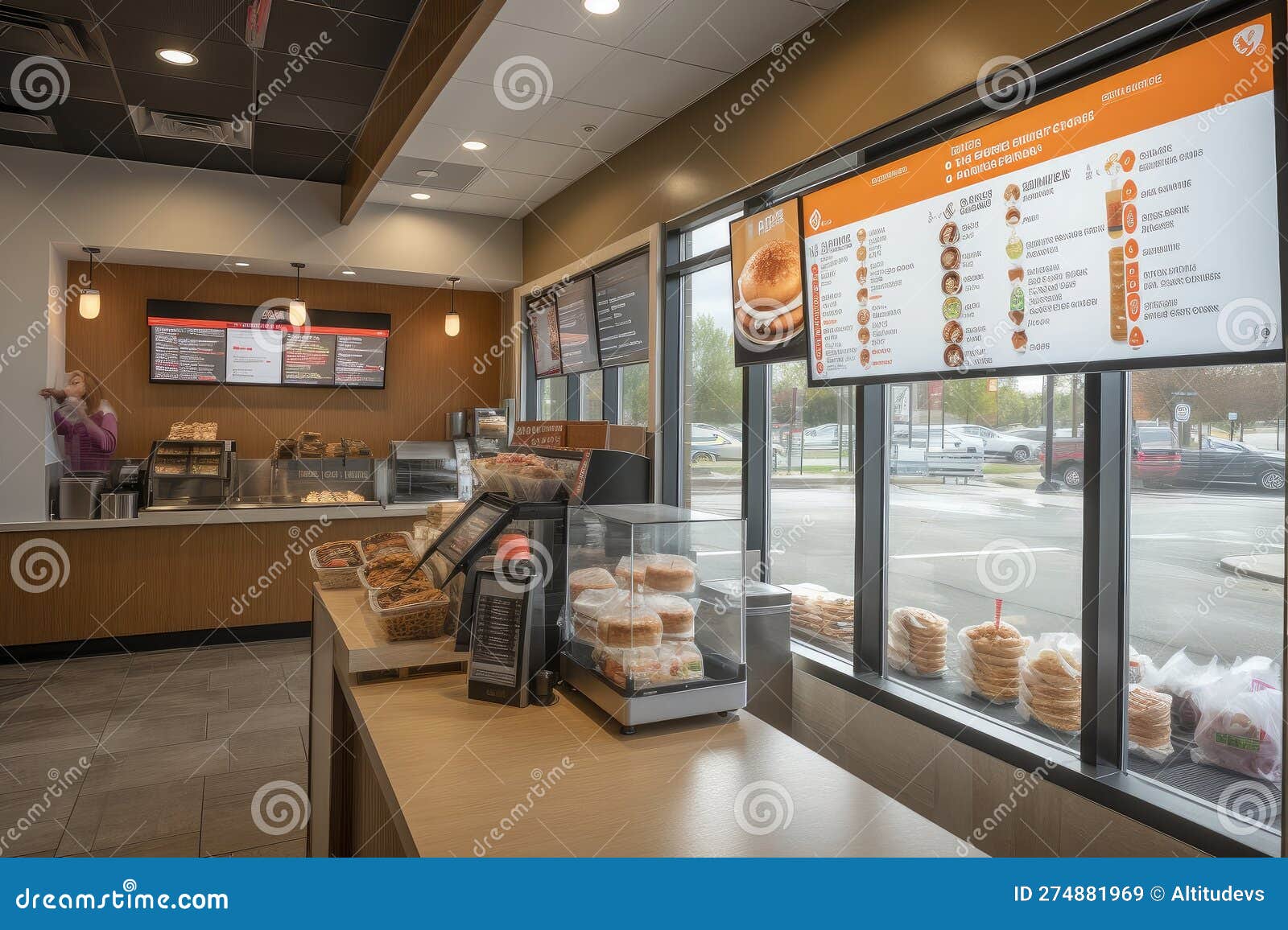 Drive-thru Window with Greeter and Menu Items Visible, Offering ...