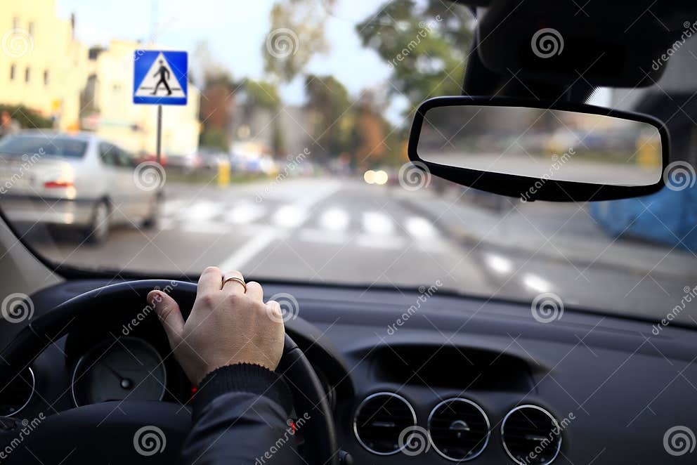 A Driver Approaching a Pedestrian Crossing Stock Photo - Image of ...